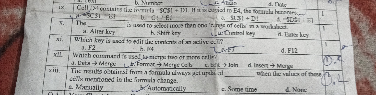 Cell D4 contains the formula =$C$1 + D1. If | StudyX