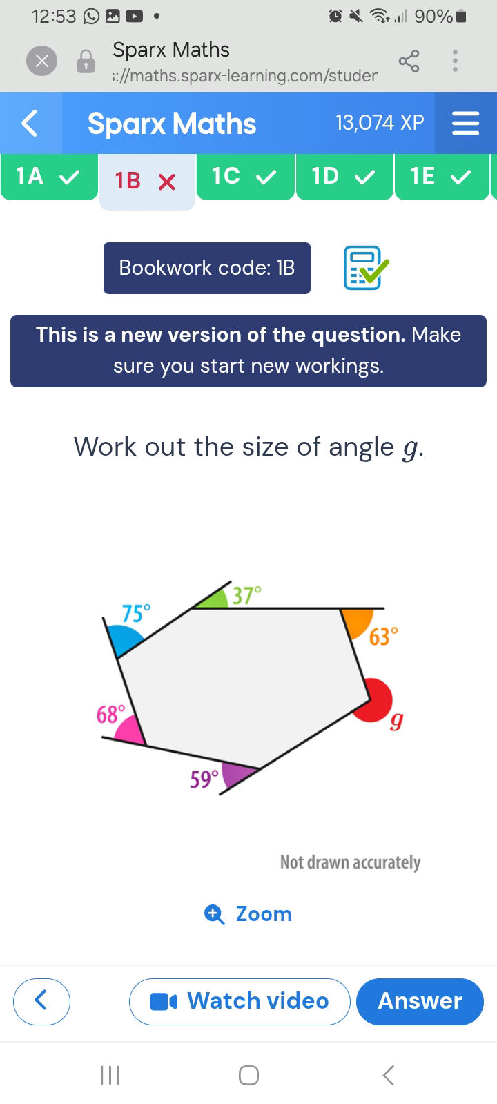 Work out the size of angle $g$. [Diagram of