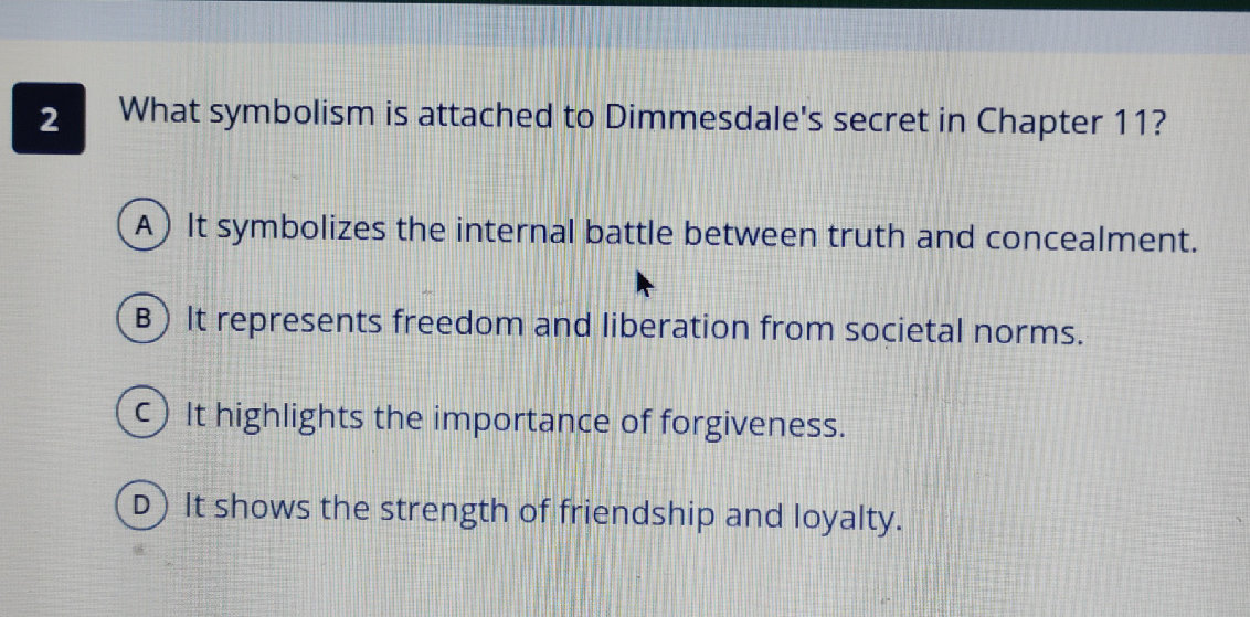 What symbolism is attached to Dimmesdale's | StudyX