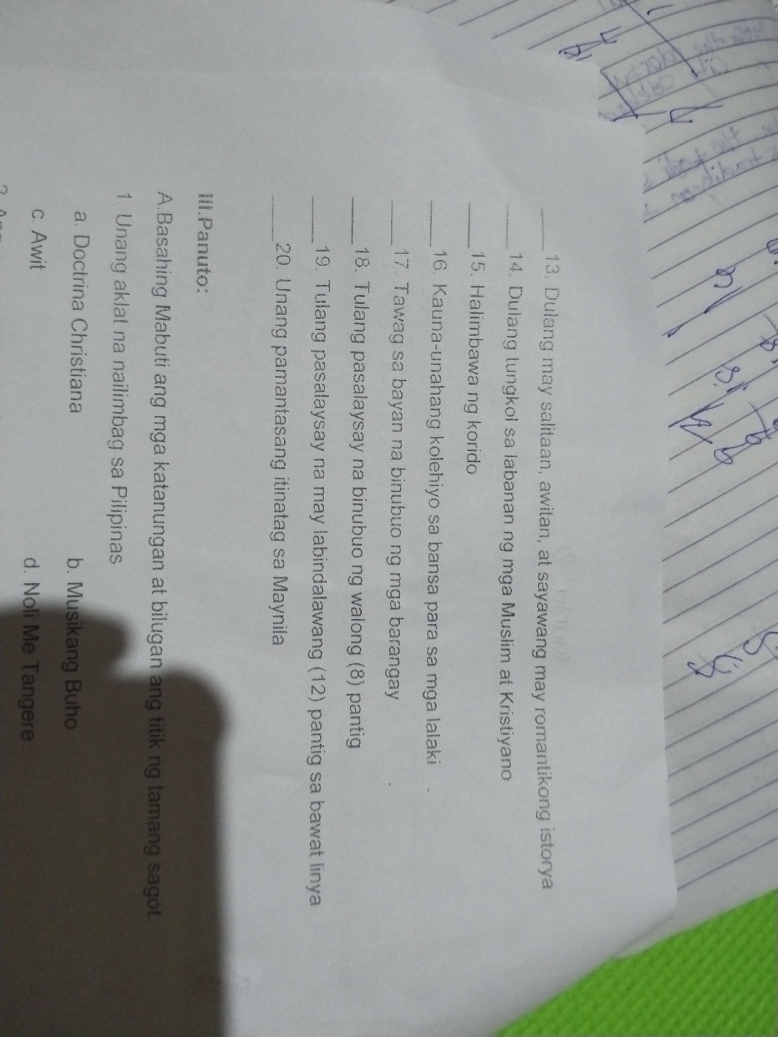 III.Panuto: A. Basahing Mabuti ang mga | StudyX