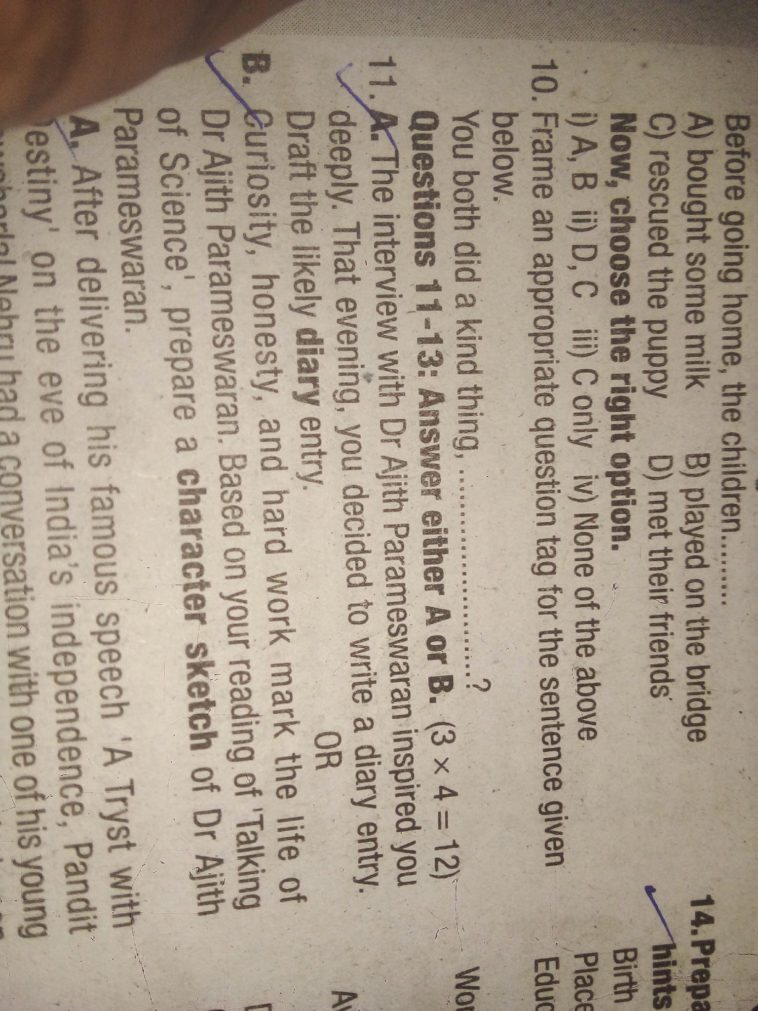 Questions 11-13: Answer either A or B. (3 × | StudyX