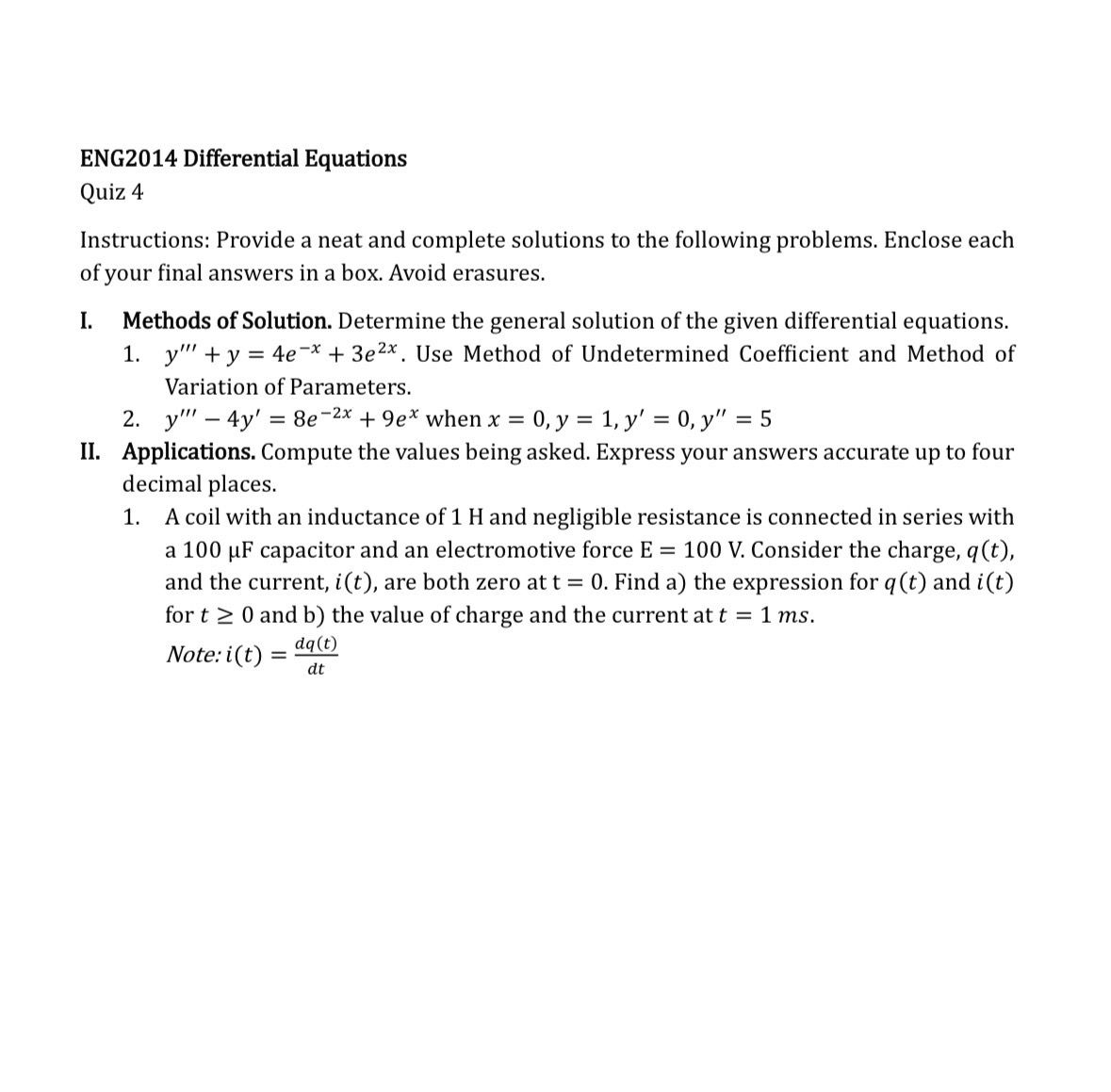 I. Methods of Solution. Determine the | StudyX