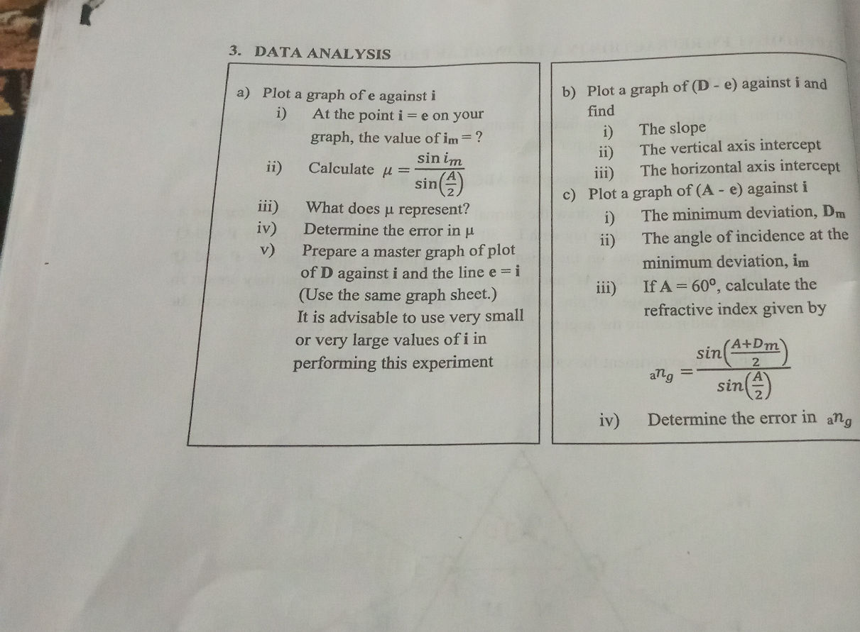 a) Plot a graph of e against i i) At the | StudyX