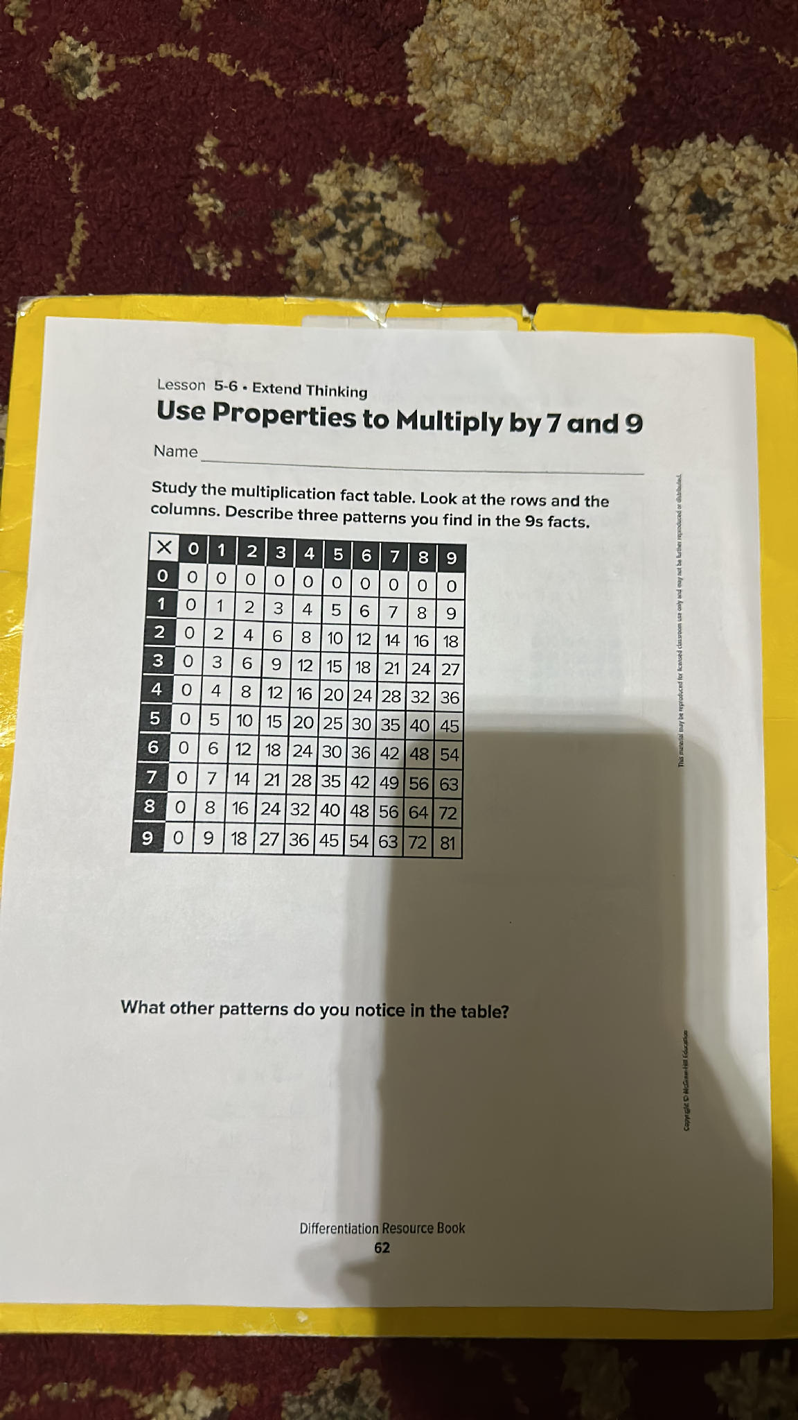 Study the multiplication fact table. Look at | StudyX