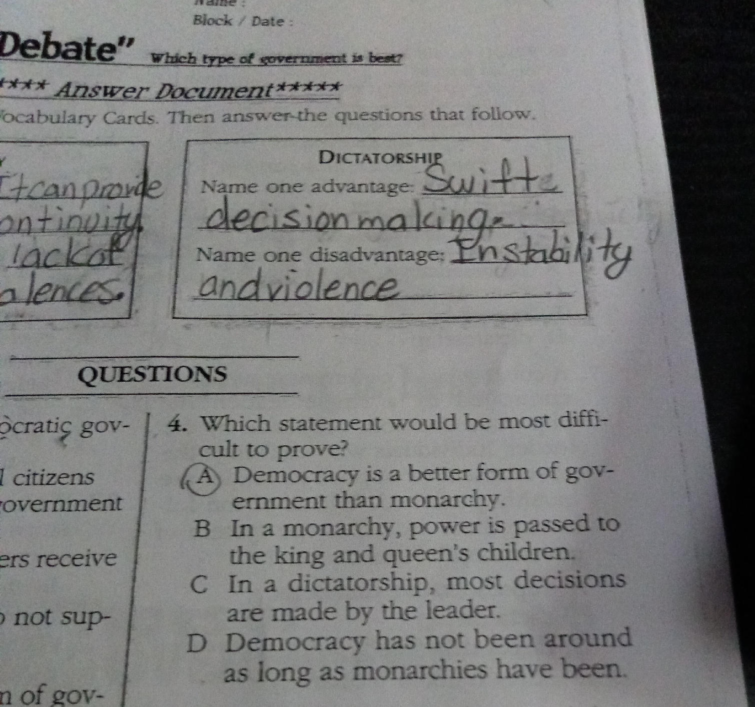 Debate" Which type of government is best? | StudyX