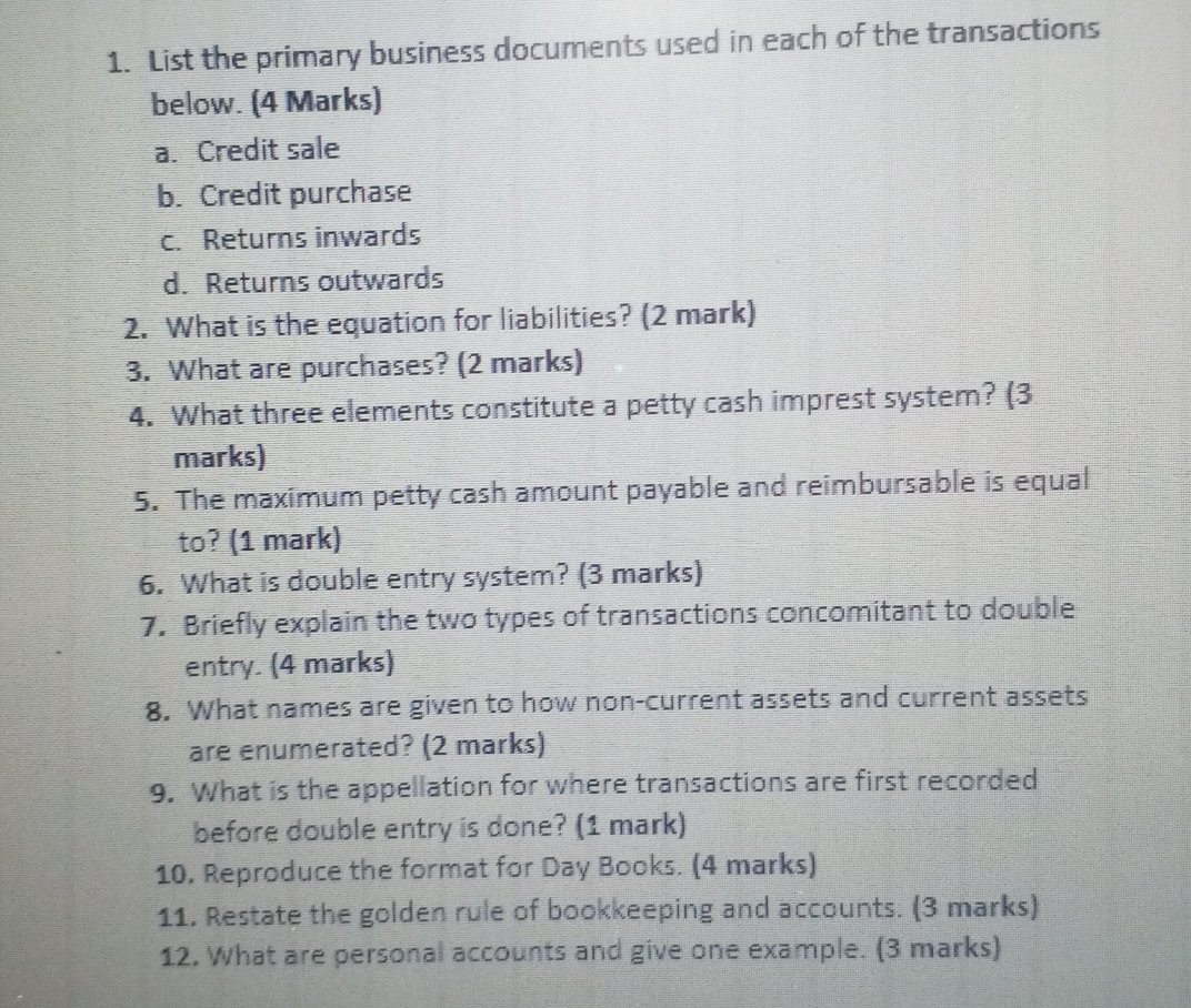 List the primary business documents used in | StudyX