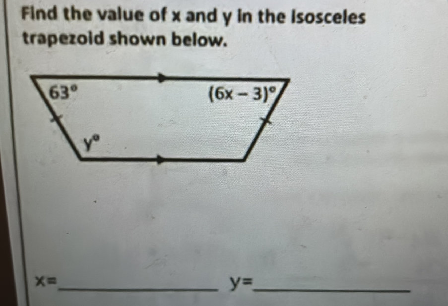 Find the value of $x$ and $y$ in the | StudyX