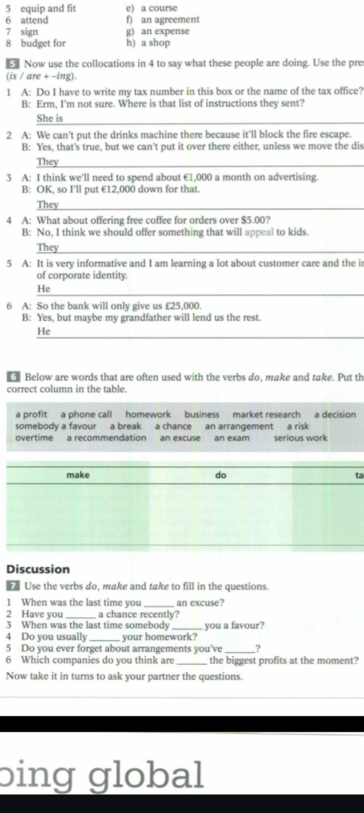 Use the verbs do, make and take to fill in | StudyX