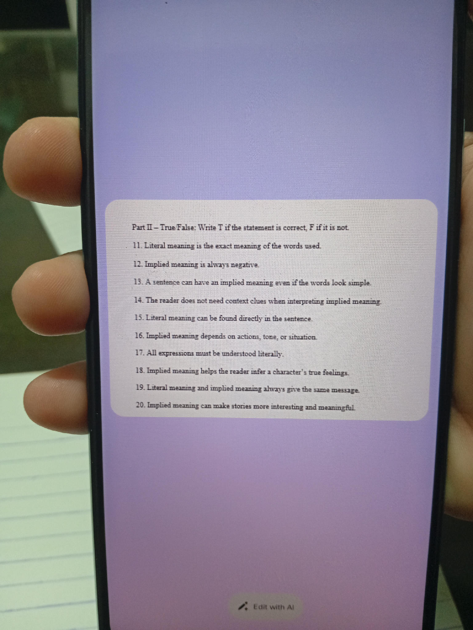 Part II-True/False: Write T if the statement | StudyX
