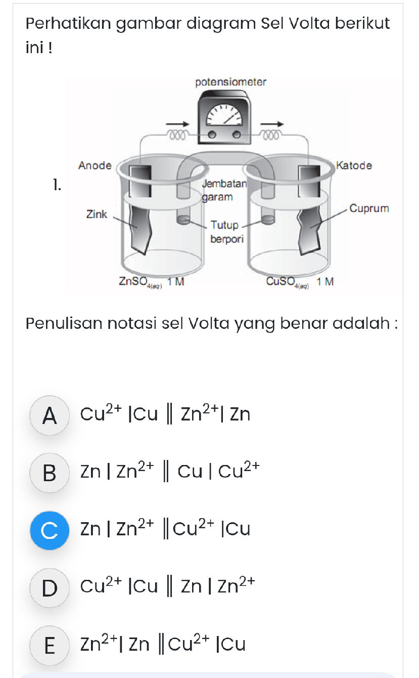 Perhatikan gambar diagram Sel Volta berikut | StudyX