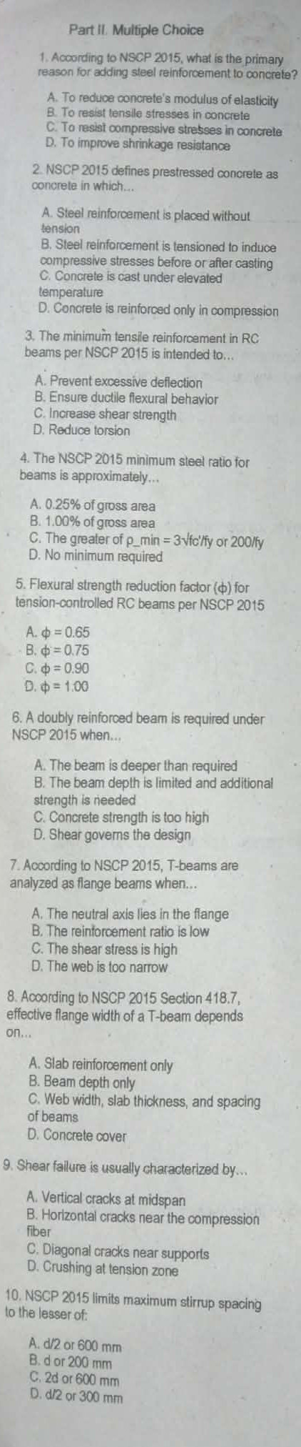 The NSCP 2015 minimum steel ratio for beams | StudyX