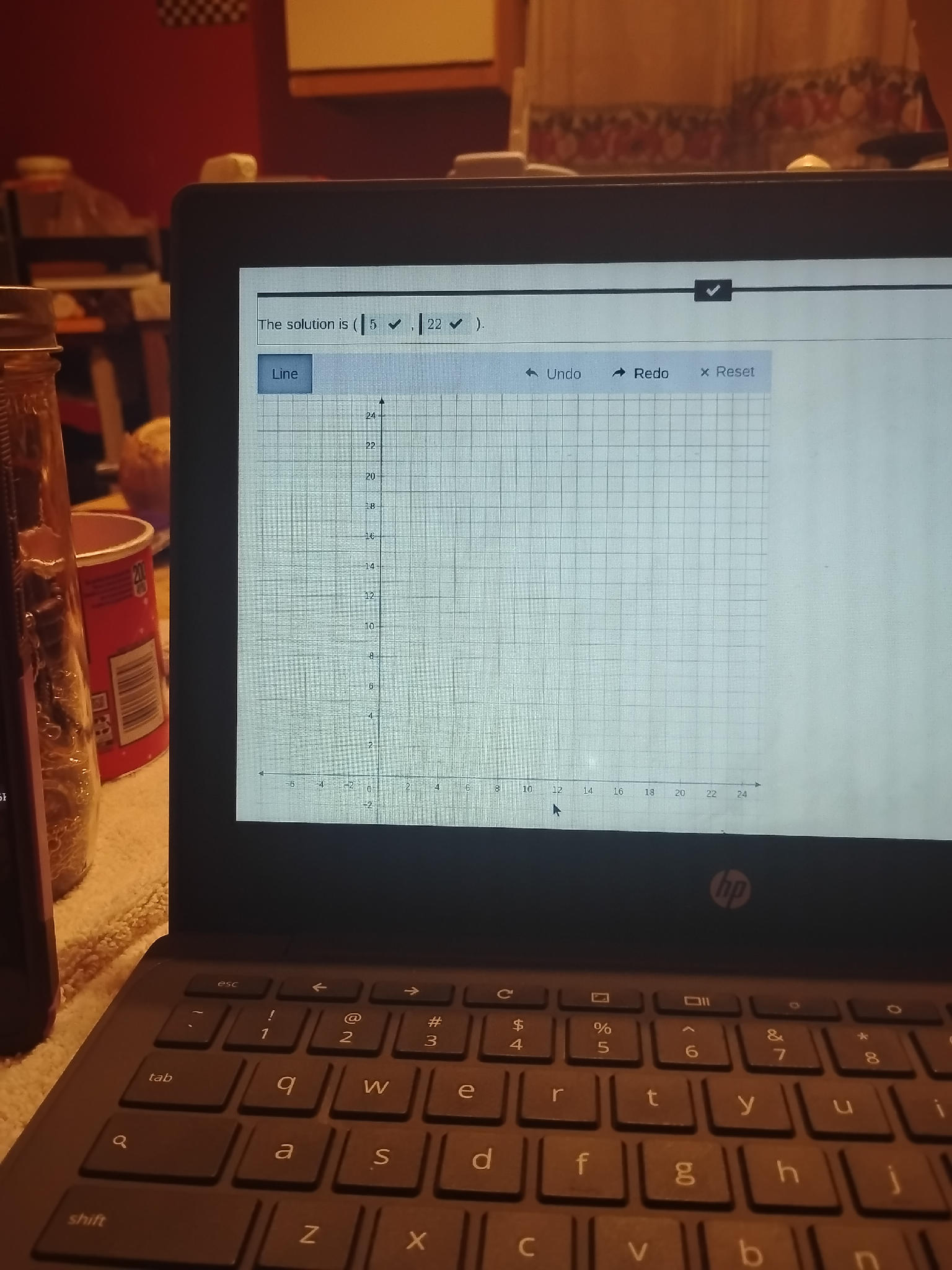 The solution is $(5, 22)$. Line Undo Redo | StudyX