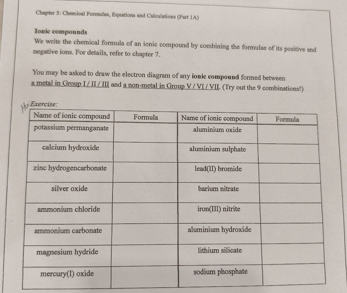 Exercise: | Name of ionic compound | | StudyX