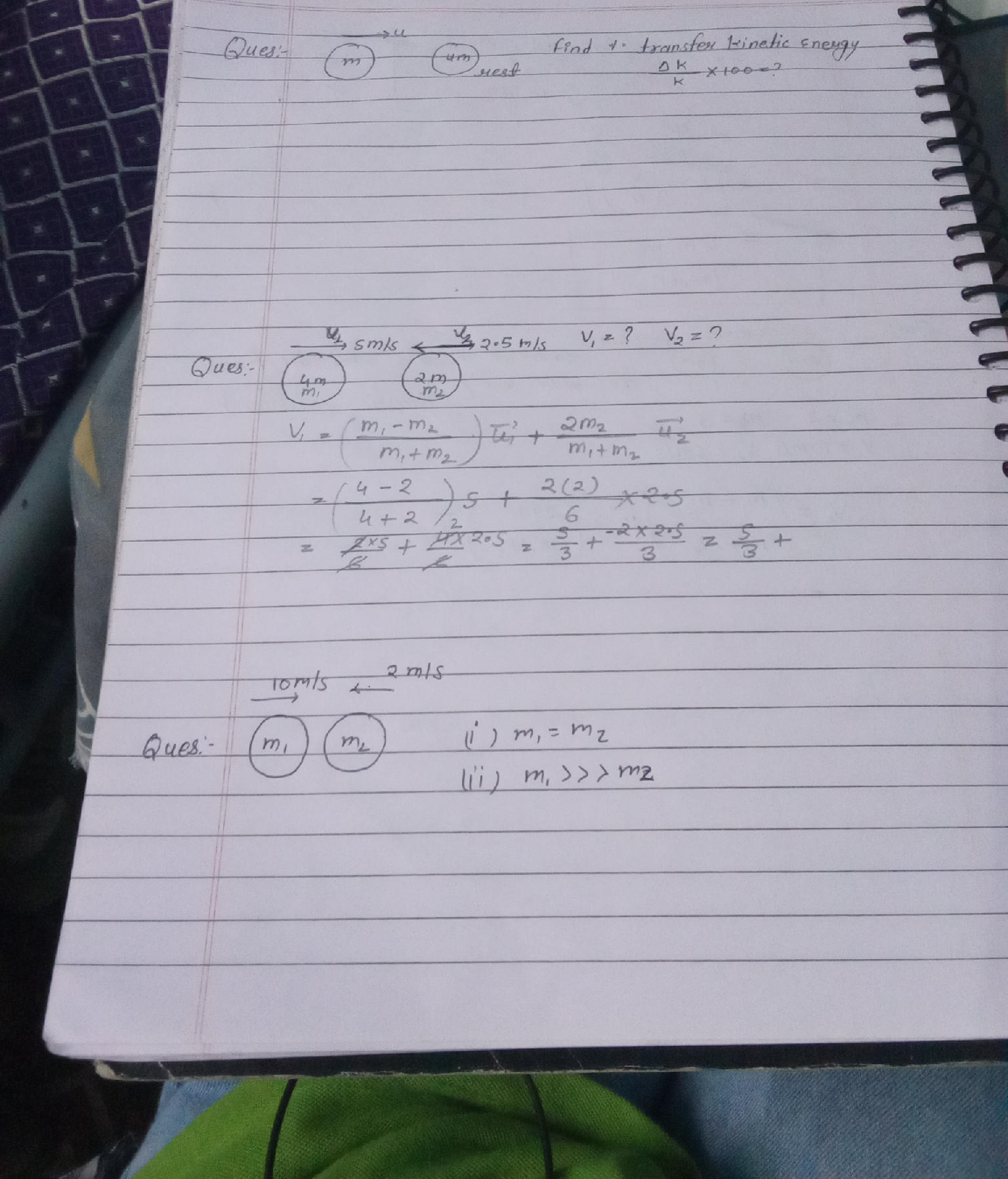 Find the % transfer of kinetic energy: $ { | StudyX