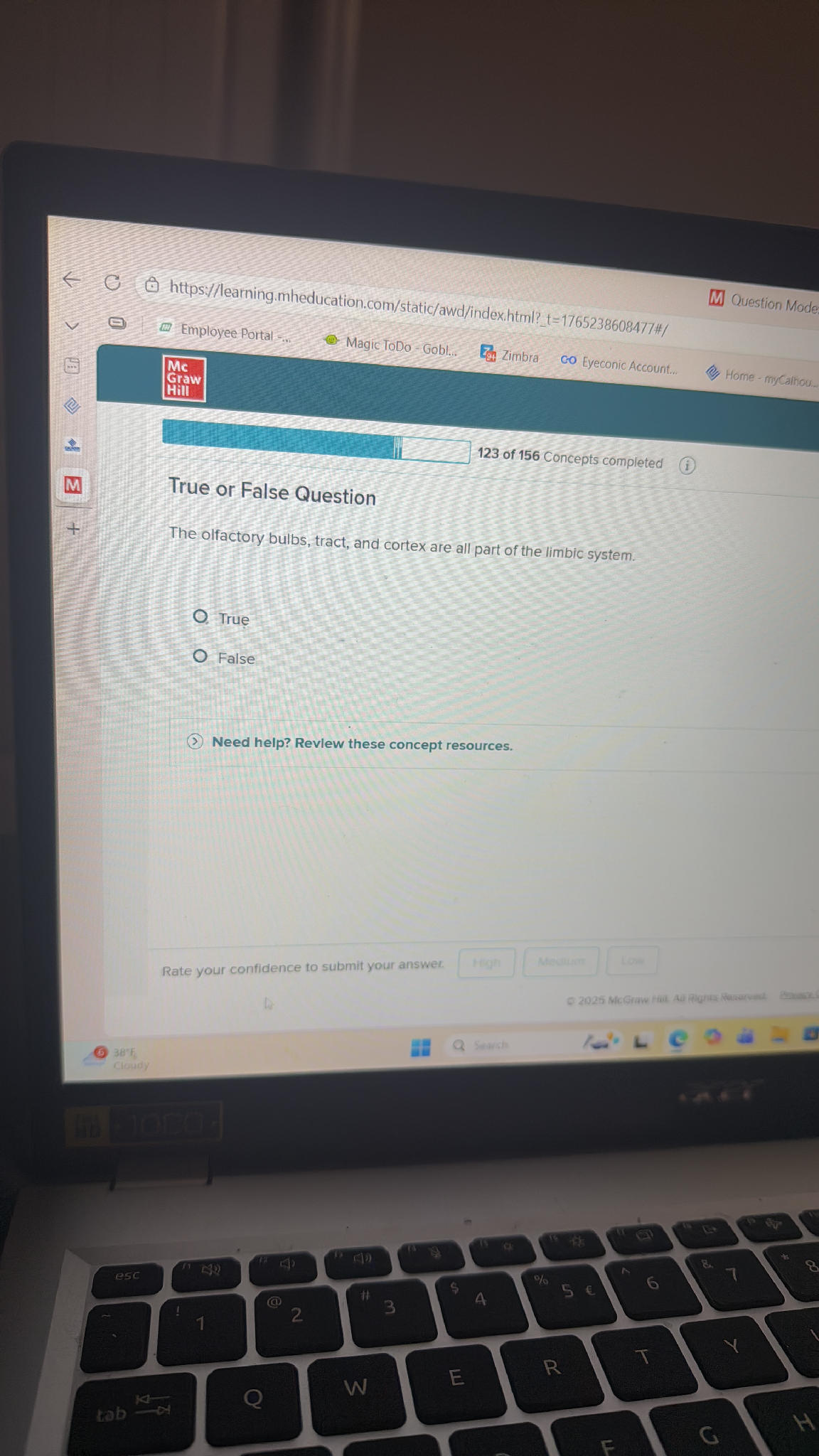 True or False Question The olfactory bulbs, | StudyX
