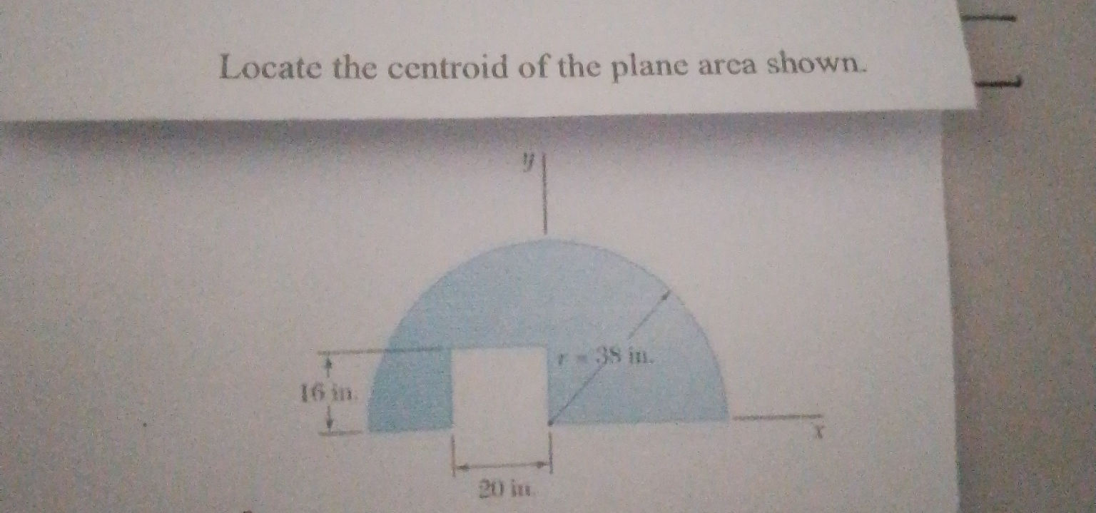 Locate the centroid of the plane area shown. | StudyX