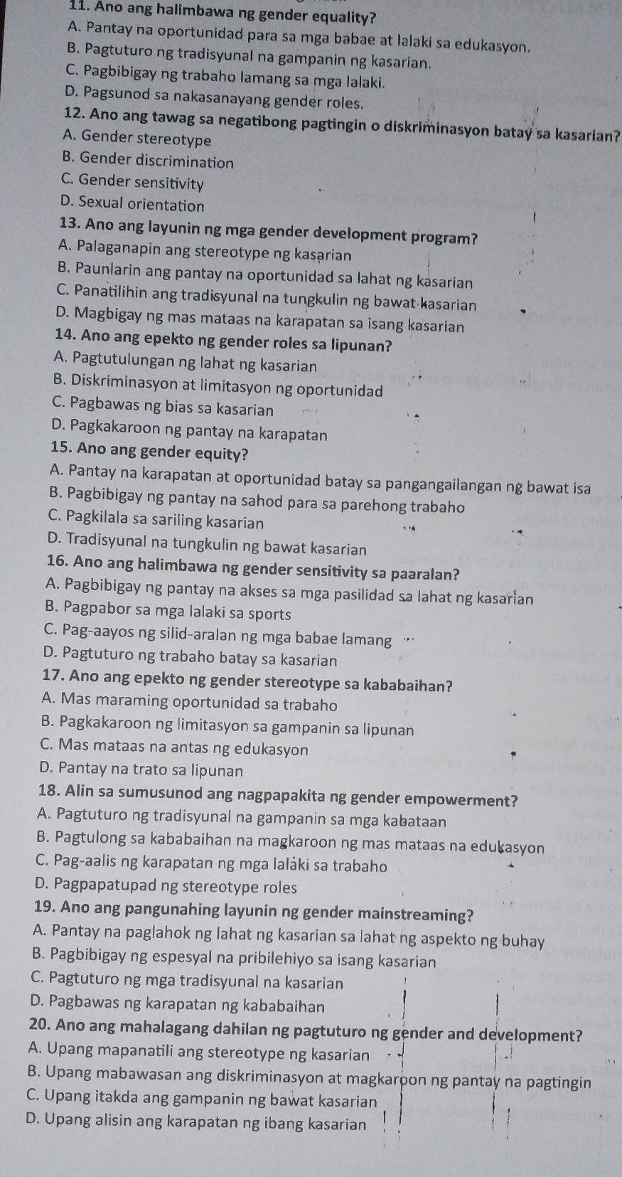 Ano ang layunin ng mga gender development | StudyX