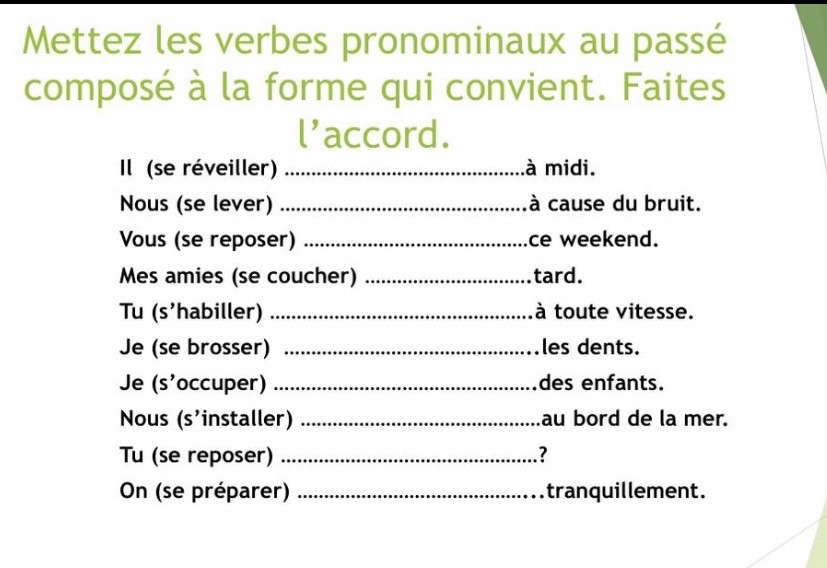 Mettez les verbes pronominaux au passé | StudyX