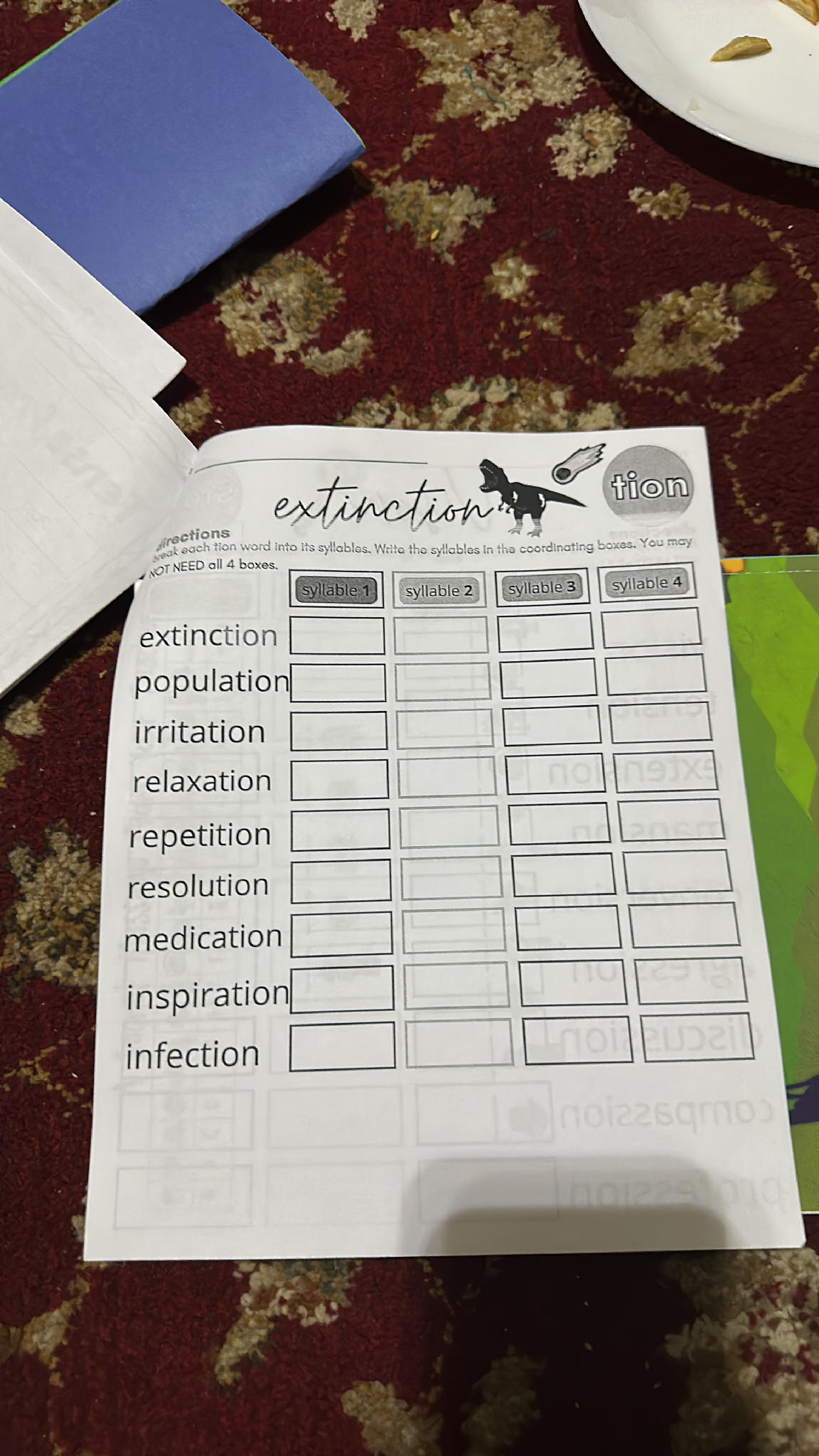 Directions: Break each -tion word into its | StudyX