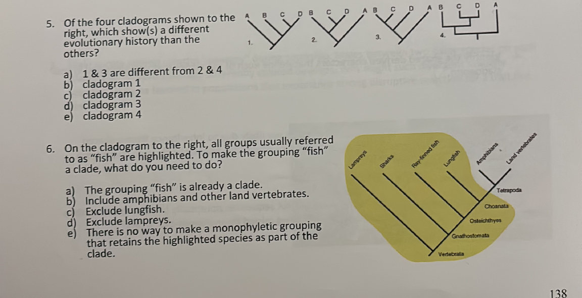 Of the four cladograms shown to the right, | StudyX