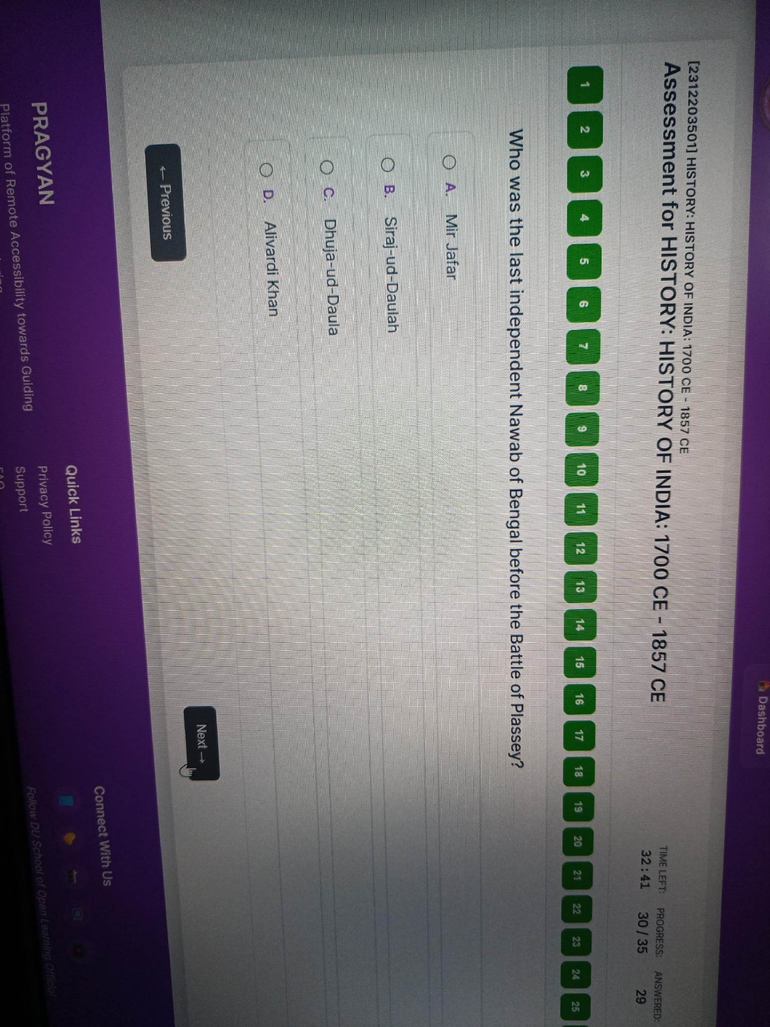 Who was the last independent Nawab of Bengal | StudyX