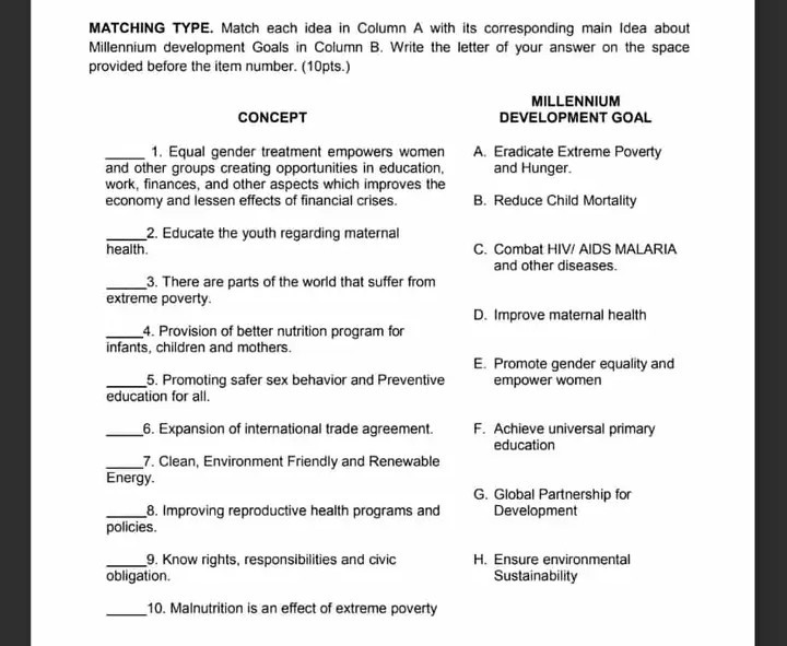 MATCHING TYPE. Match each idea in Column A | StudyX