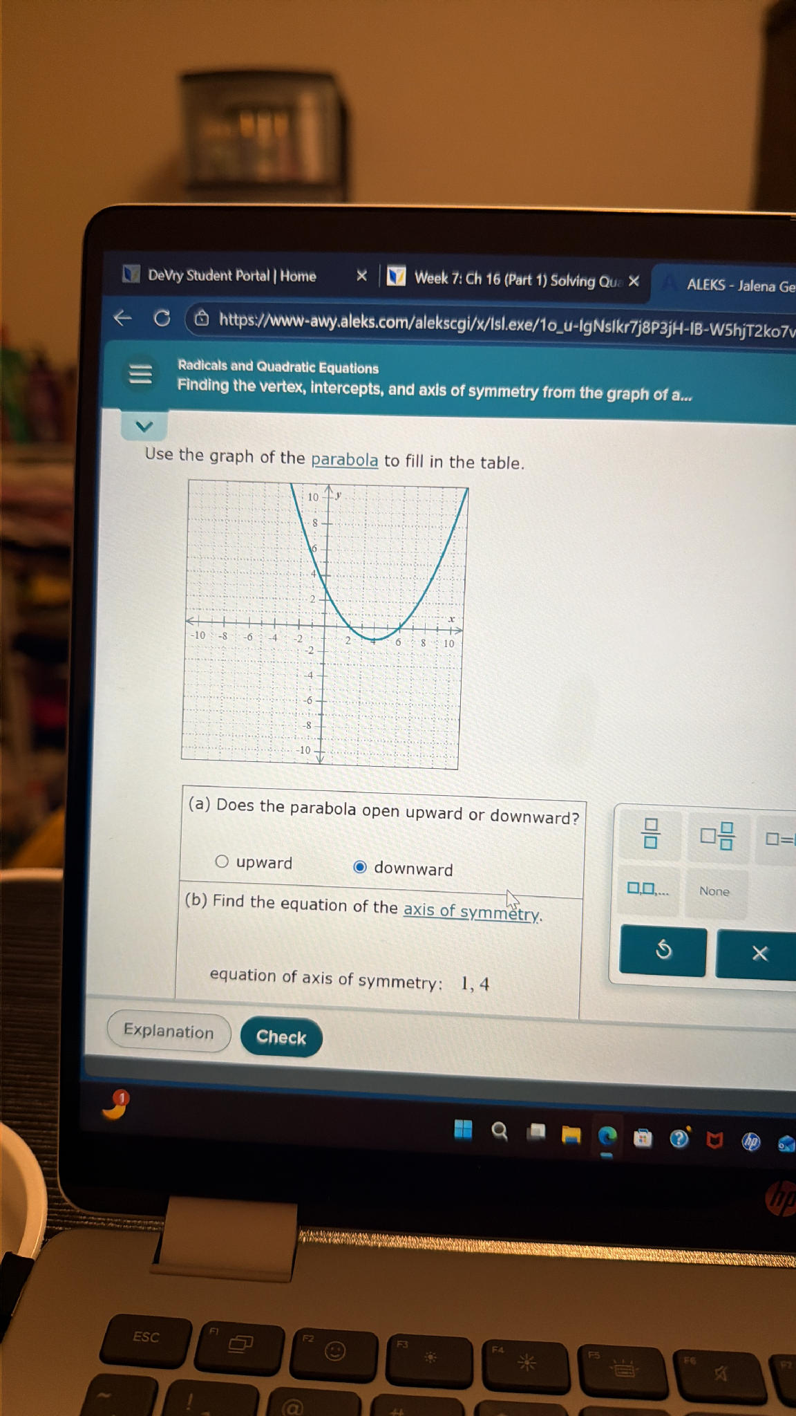 Use the graph of the parabola to fill in the | StudyX