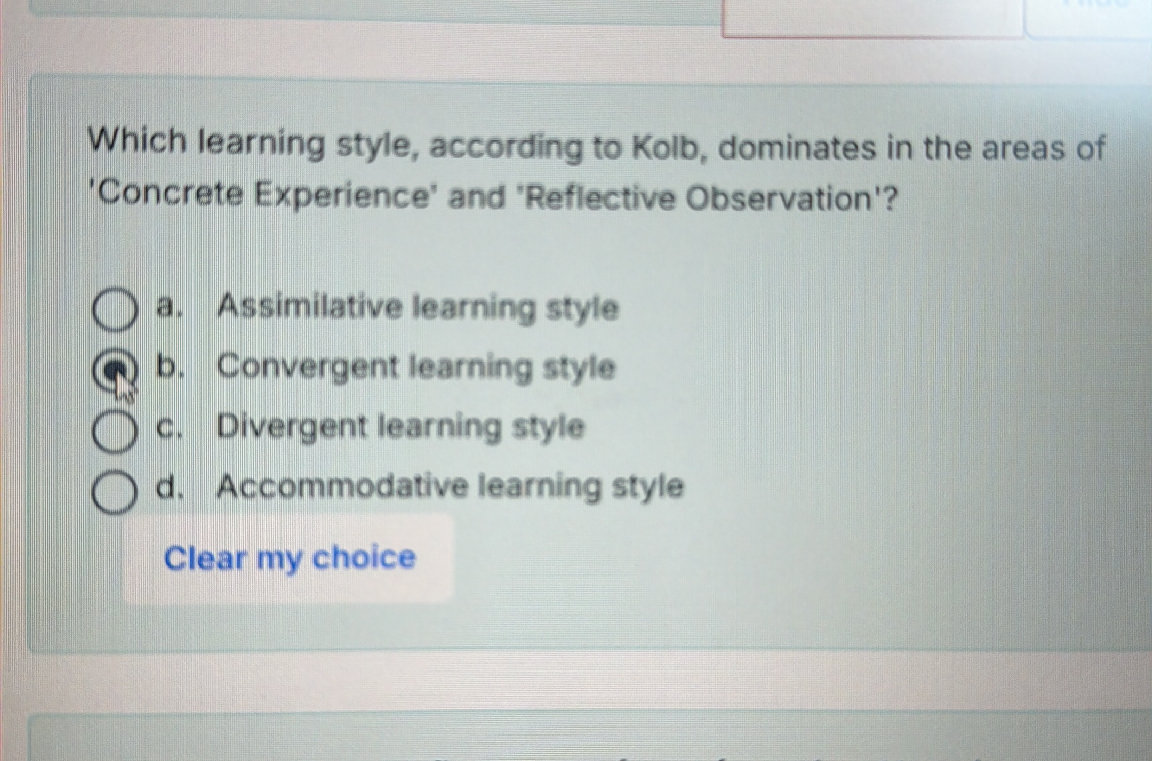 Which learning style, according to Kolb, | StudyX