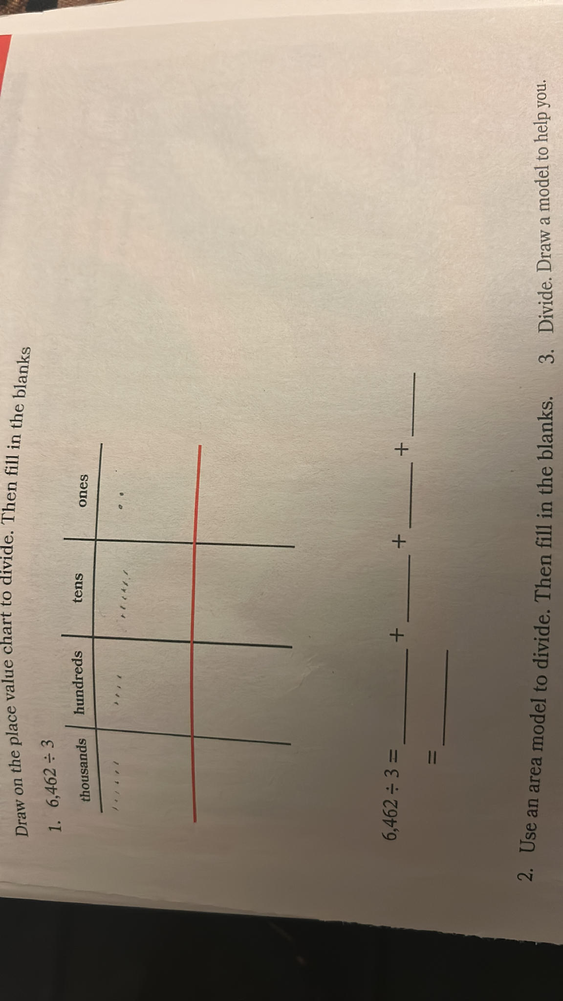 Draw on the place value chart to divide. | StudyX