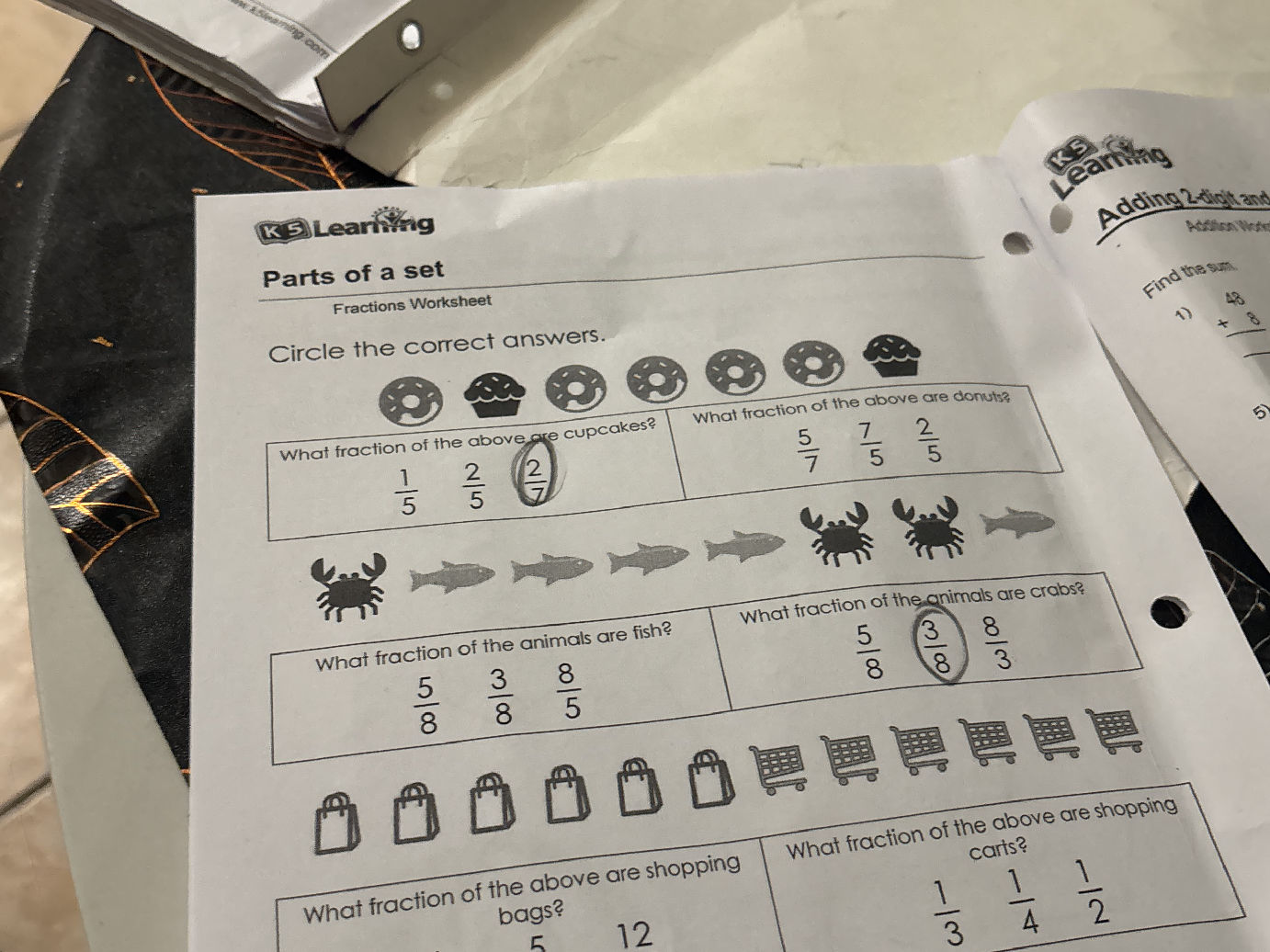 Parts of a set Fractions Worksheet Circle | StudyX