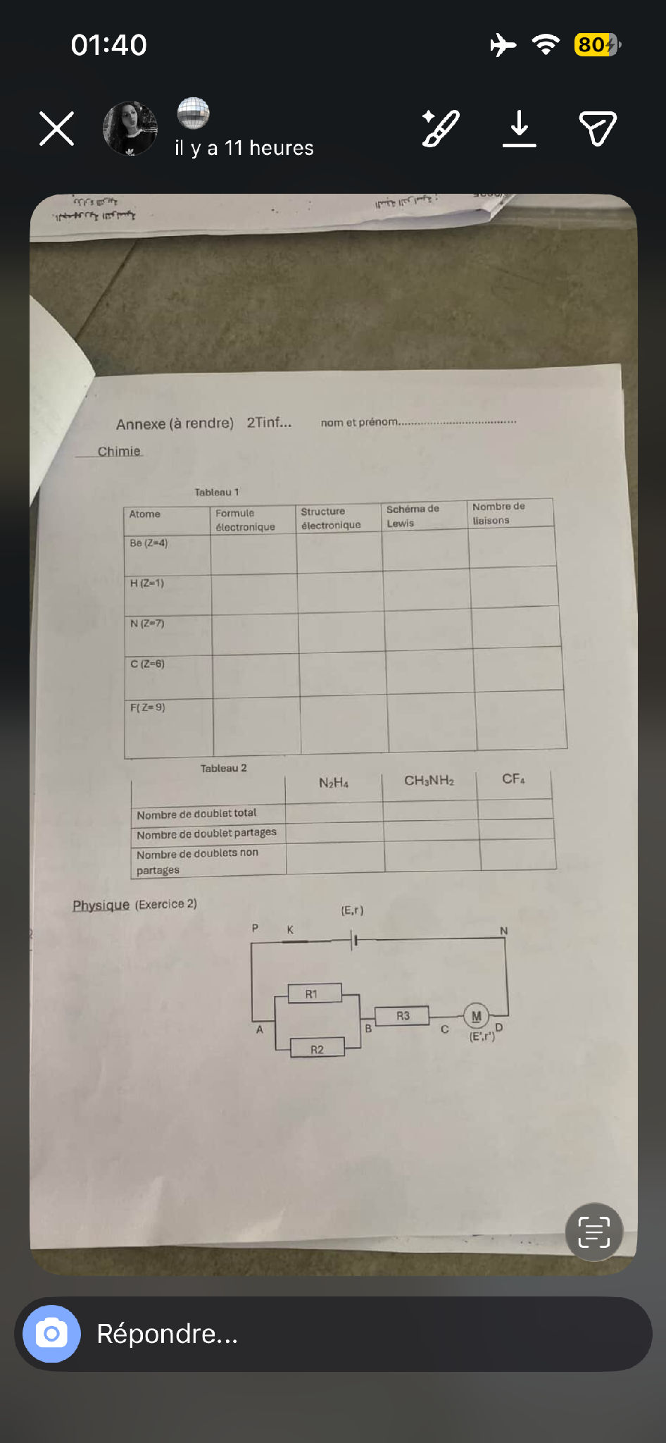 Tableau 1 | Atome | Formule électronique | StudyX