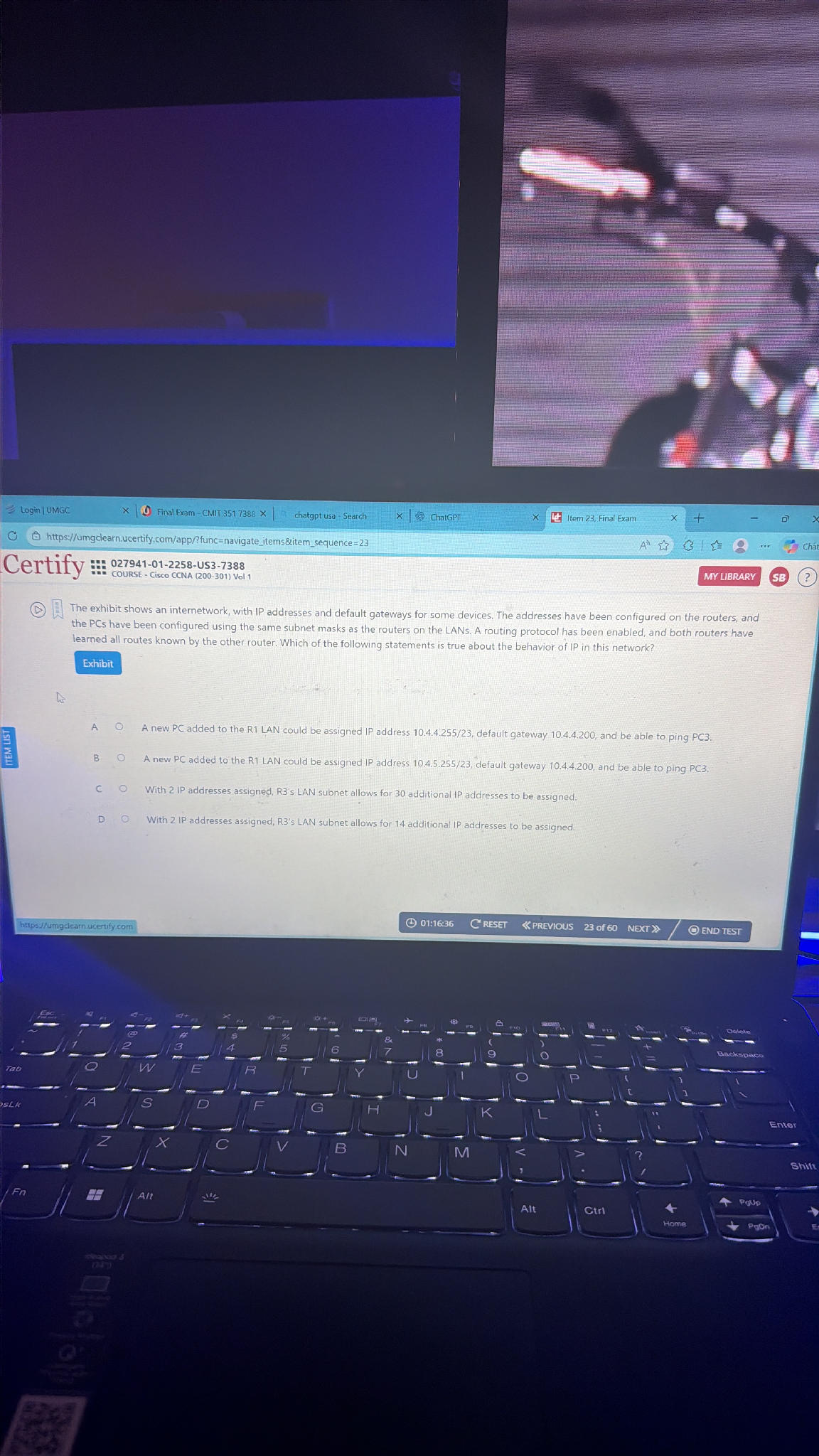 The exhibit shows a network with IP | StudyX