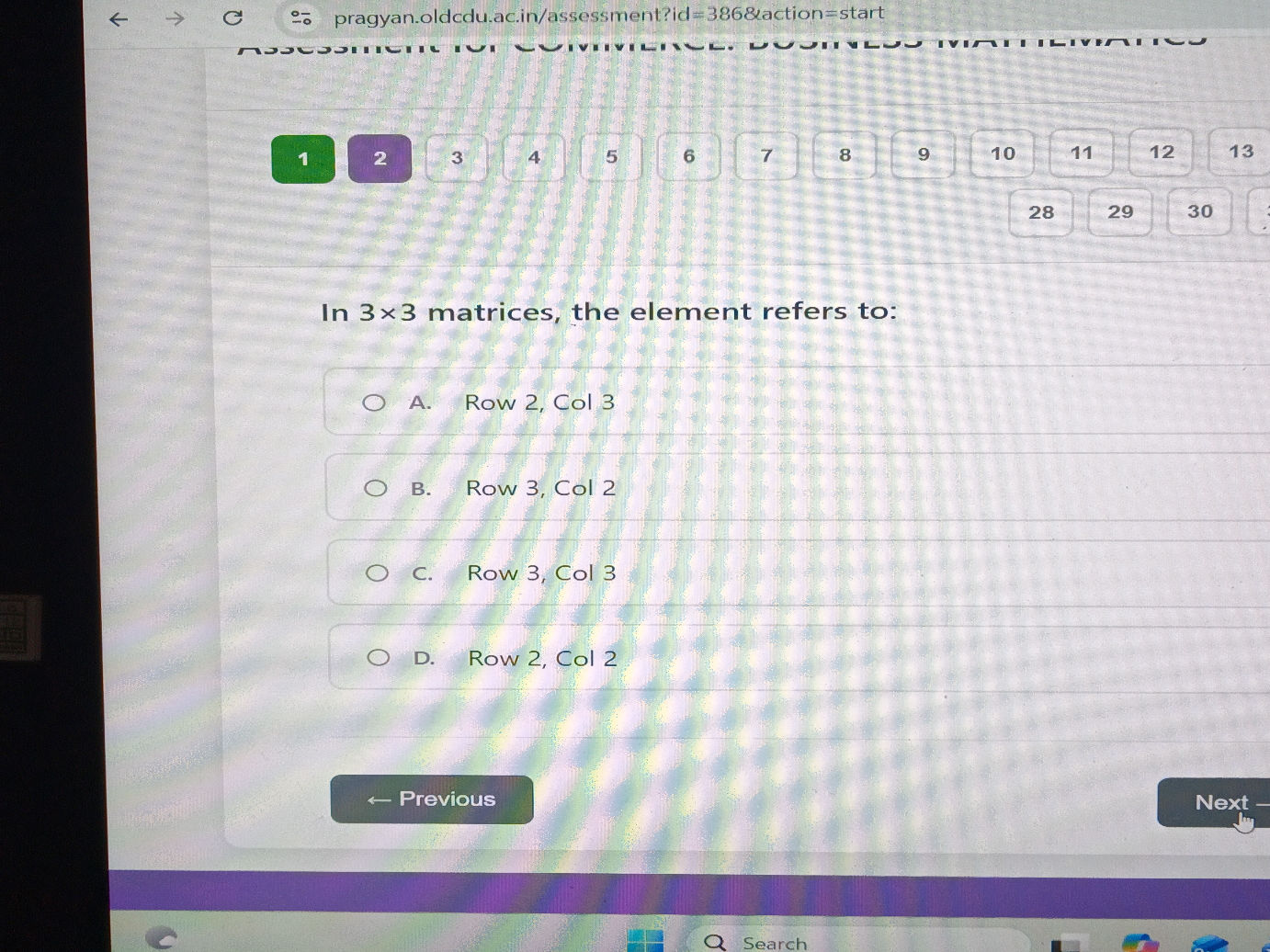 In $3 3$ matrices, the element refers to: | StudyX