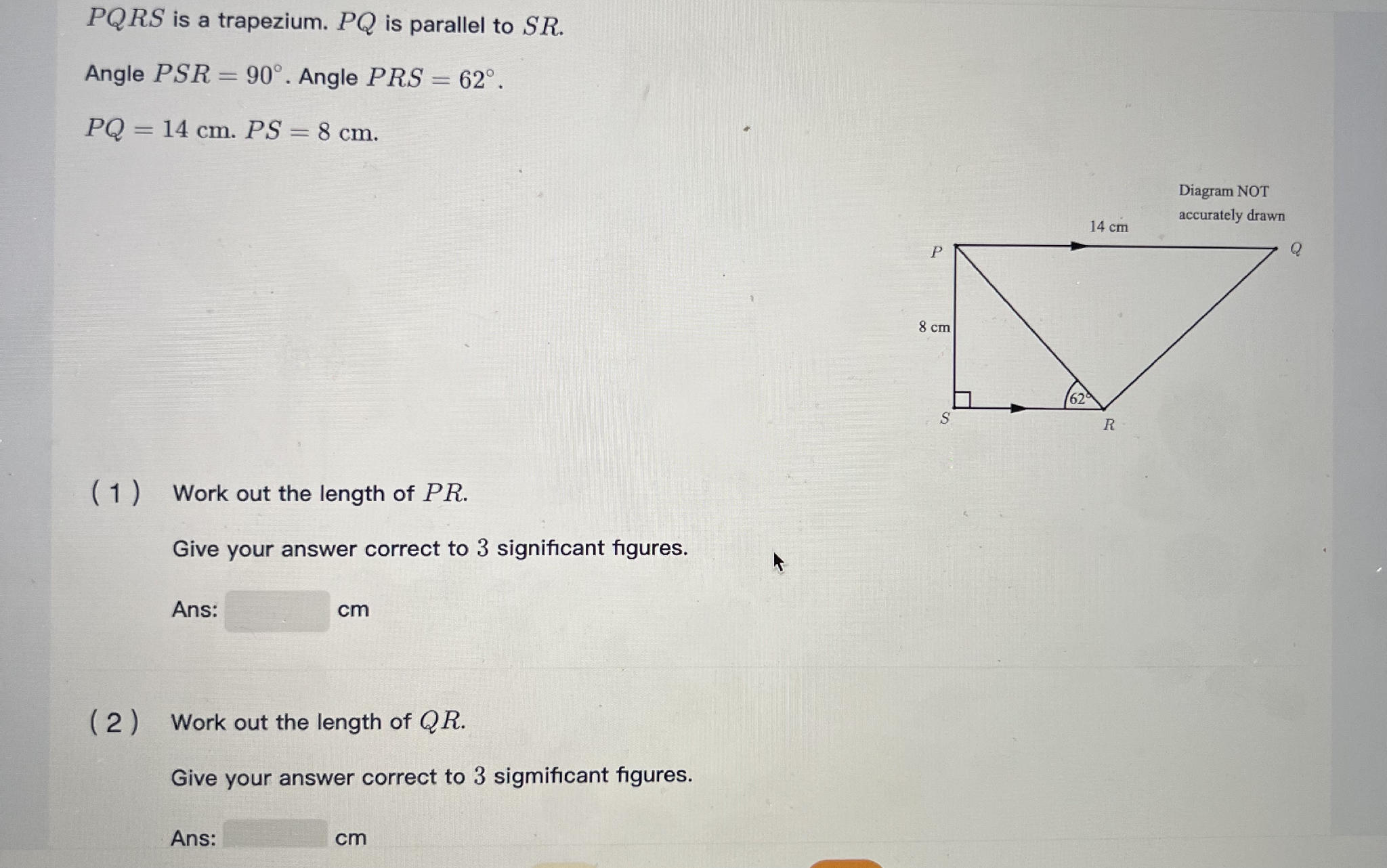 $PQRS$ is a trapezium. $PQ$ is parallel to | StudyX