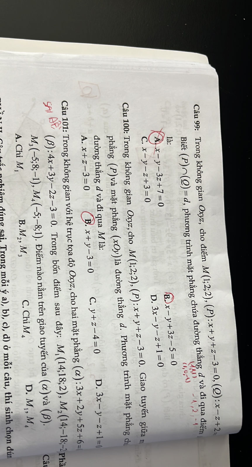 Câu 101: Trong không gian với hệ trục tọa độ | StudyX