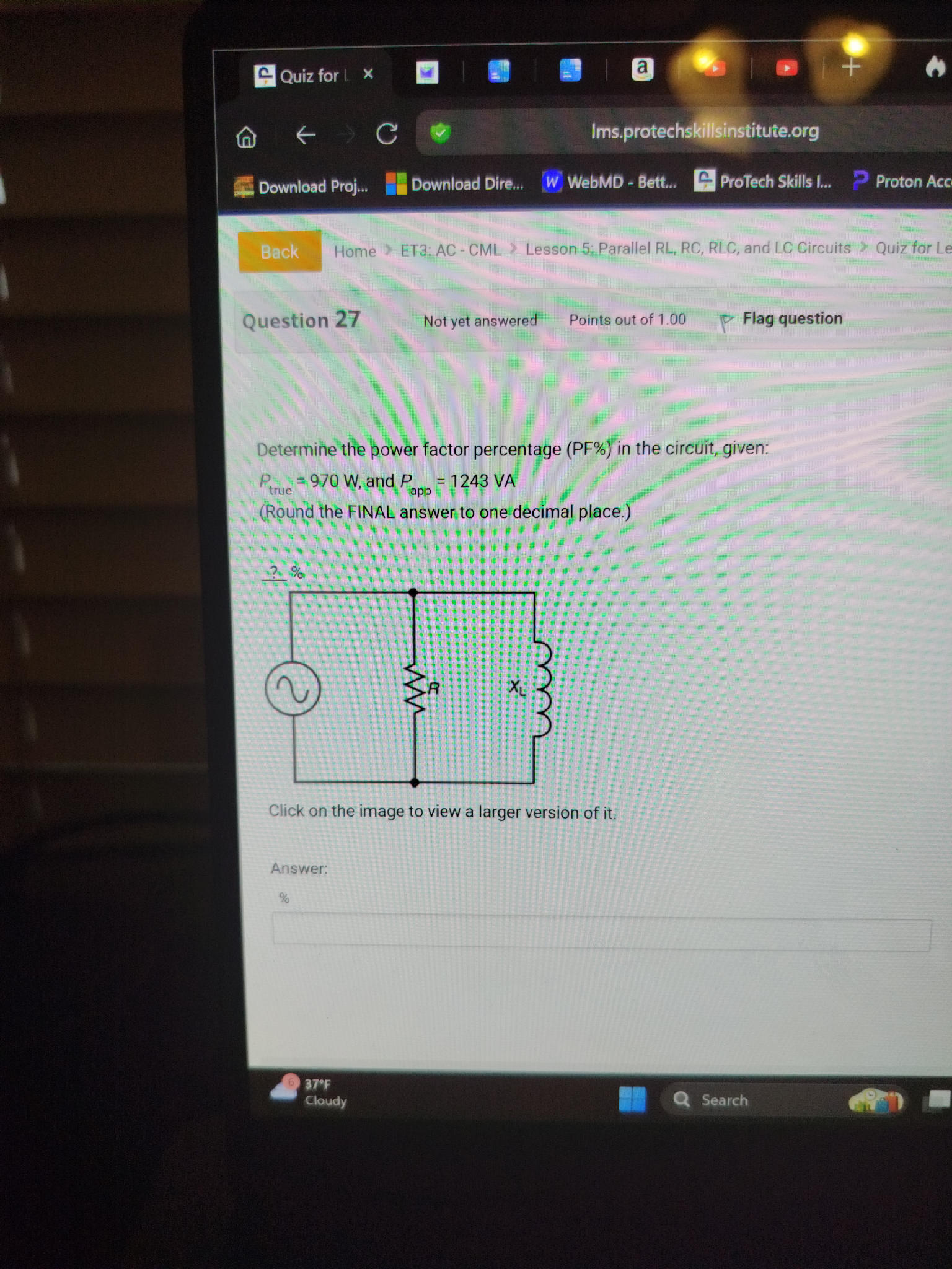Determine the power factor percentage (PF%) | StudyX