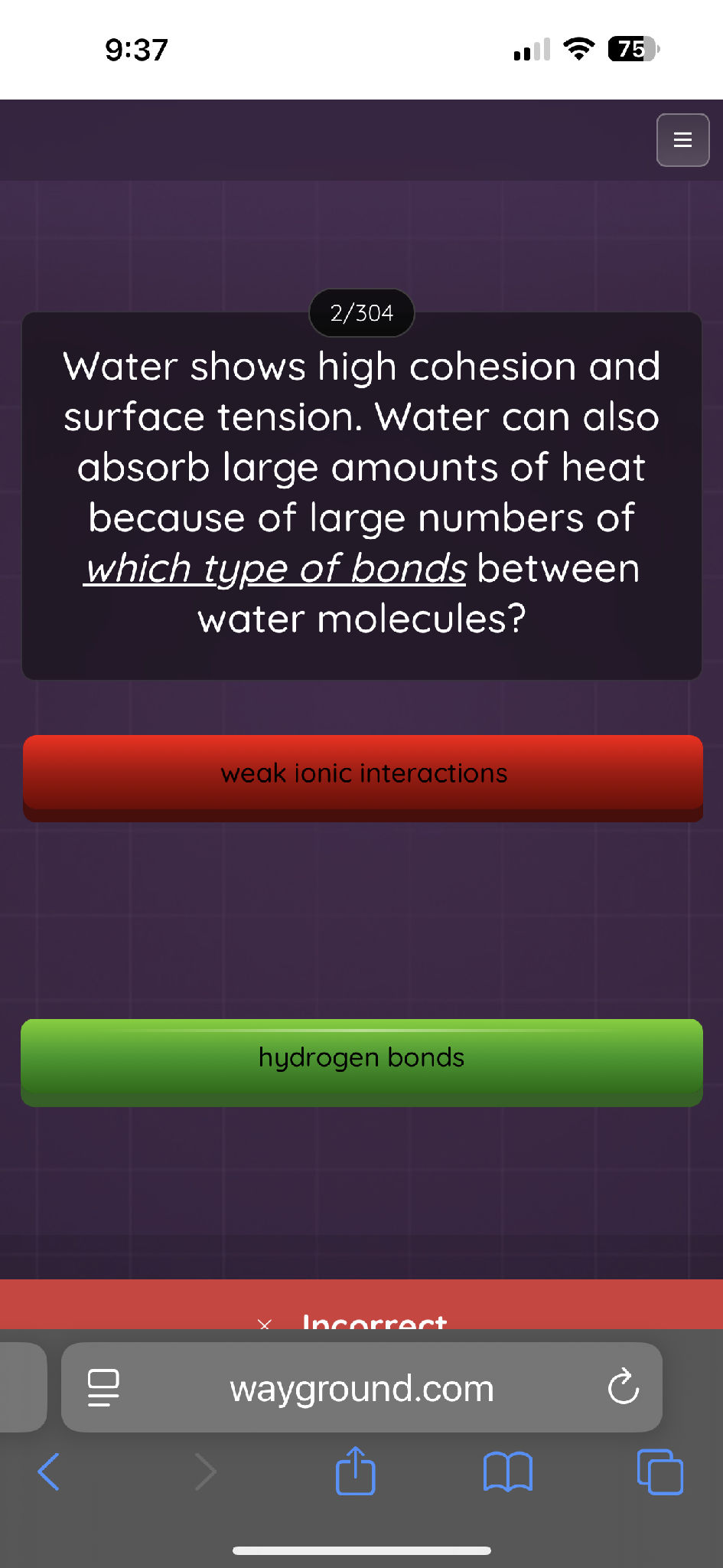 Water shows high cohesion and surface | StudyX