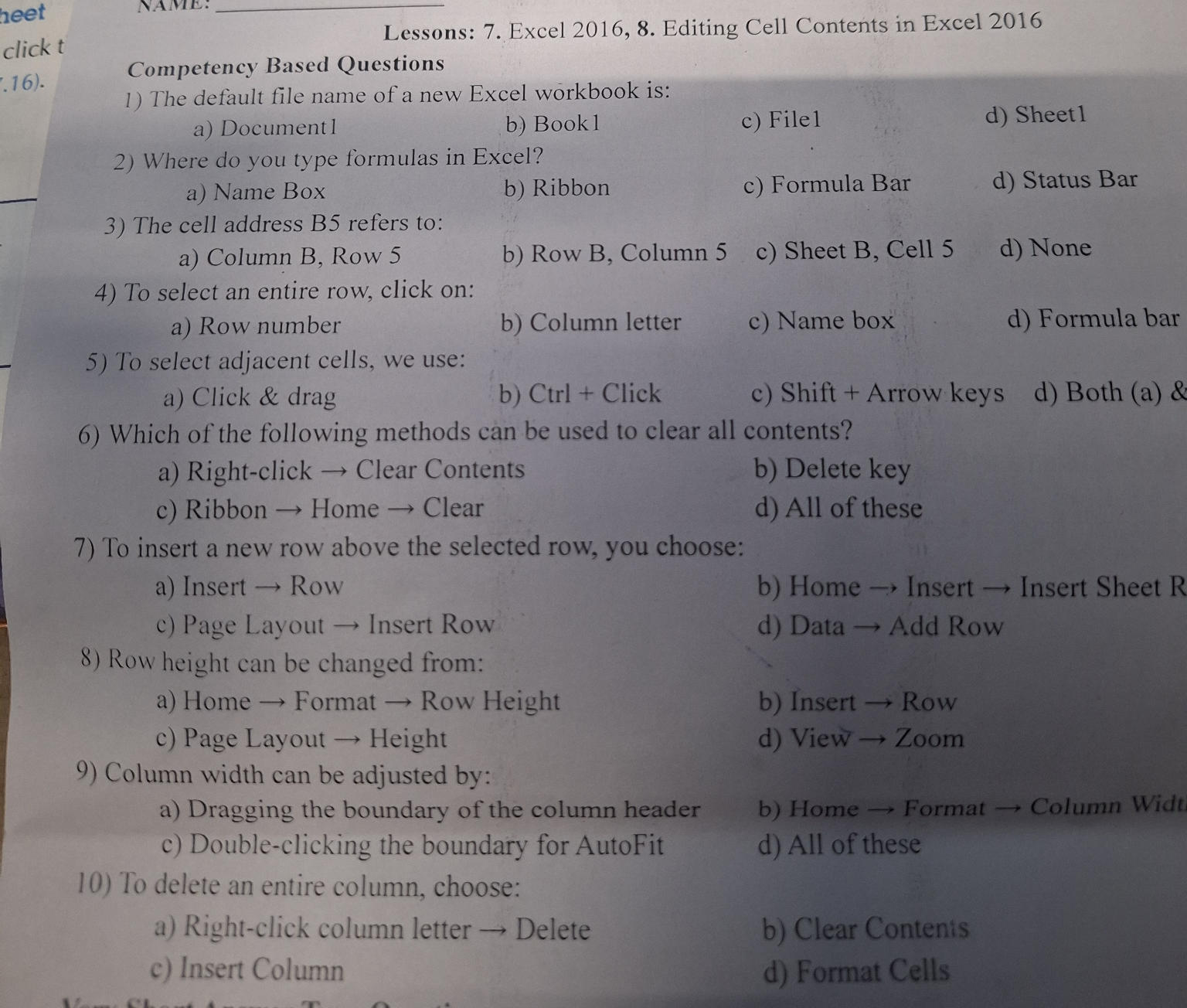 1) The default file name of a new Excel | StudyX