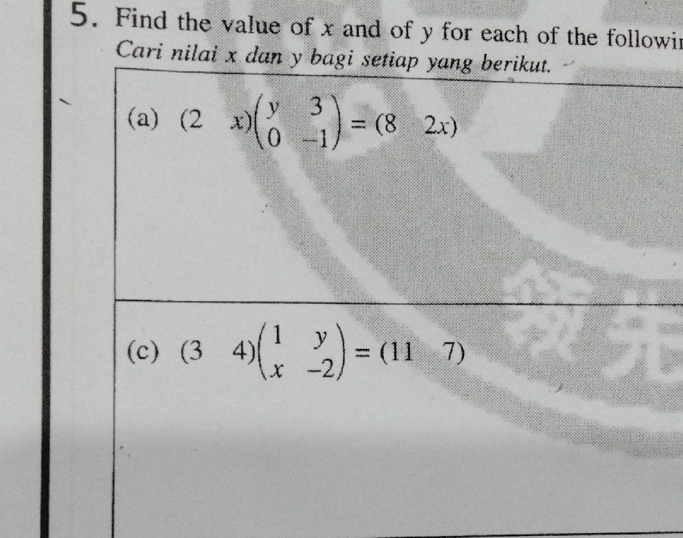 Find the value of x and y for each of the | StudyX