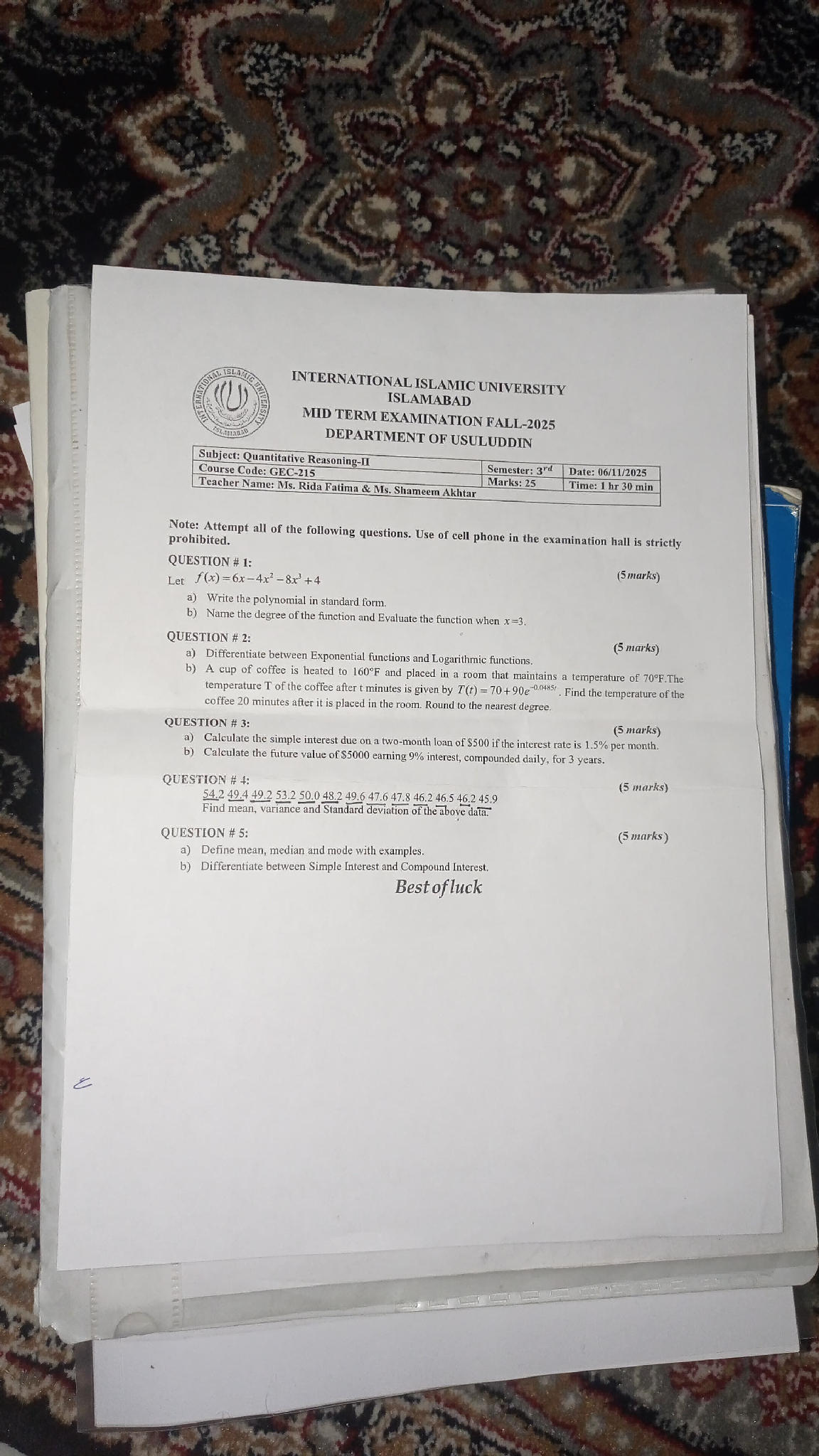 Let $f(x)=6x-4x^3-8x^2+4$ a) Write the | StudyX