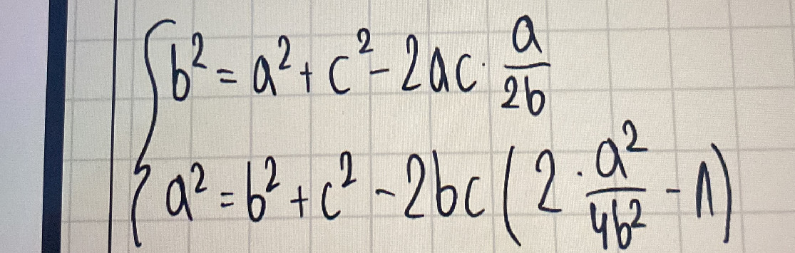 $$^2 = a^2 + c^2 - 2ac {a}{2b} a^2 = | StudyX