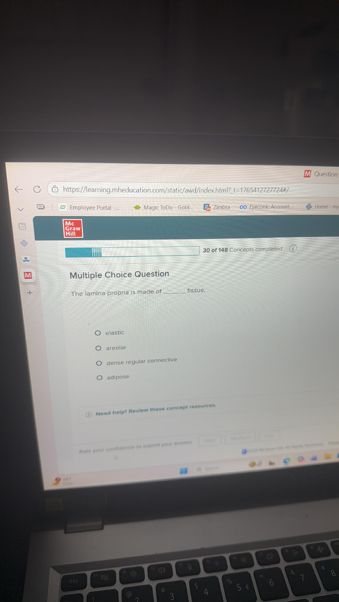 Multiple Choice Question The lamina propria | StudyX