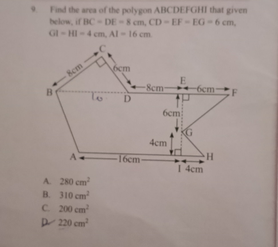 Find the area of the polygon ABCDEFGHI that | StudyX