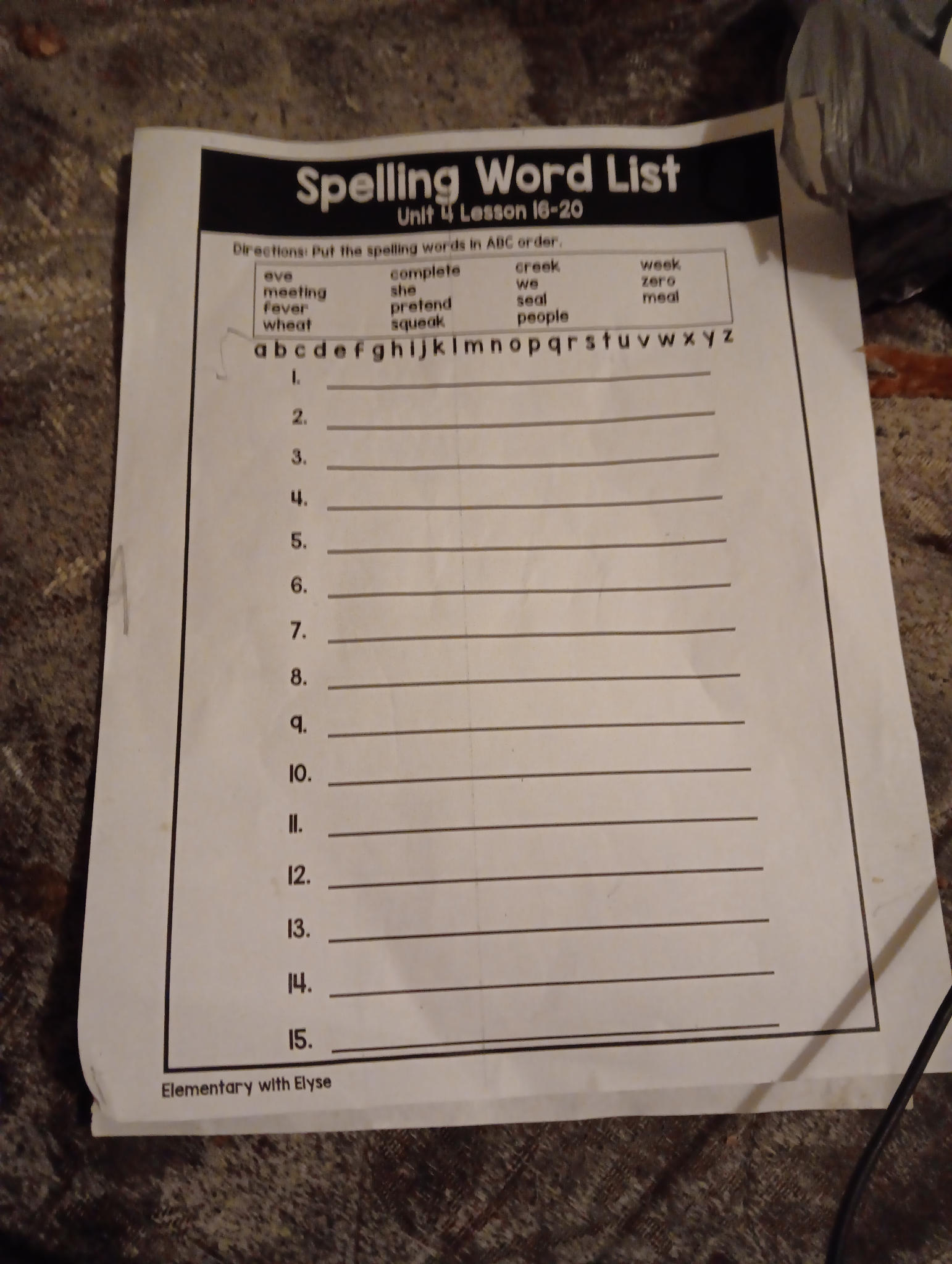 Spelling Word List Unit 4 Lesson 16-20