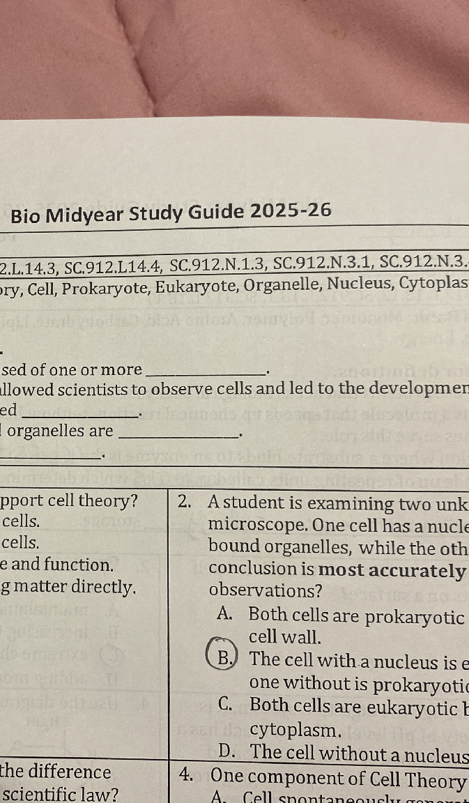 What supports cell theory? [Incomplete | StudyX
