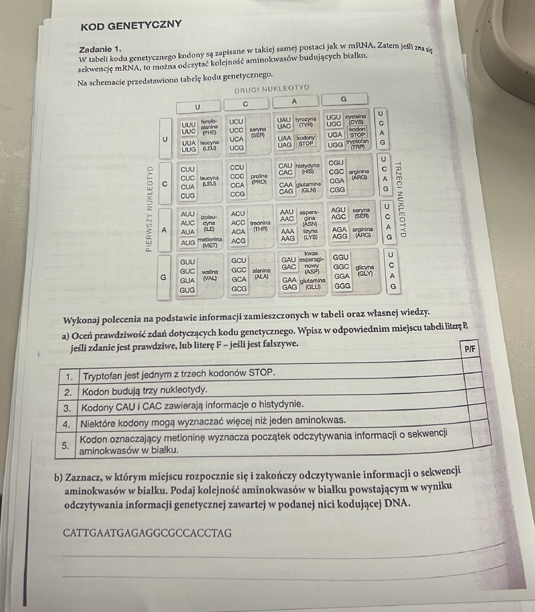 W tabeli kodu genetycznego kodony są | StudyX
