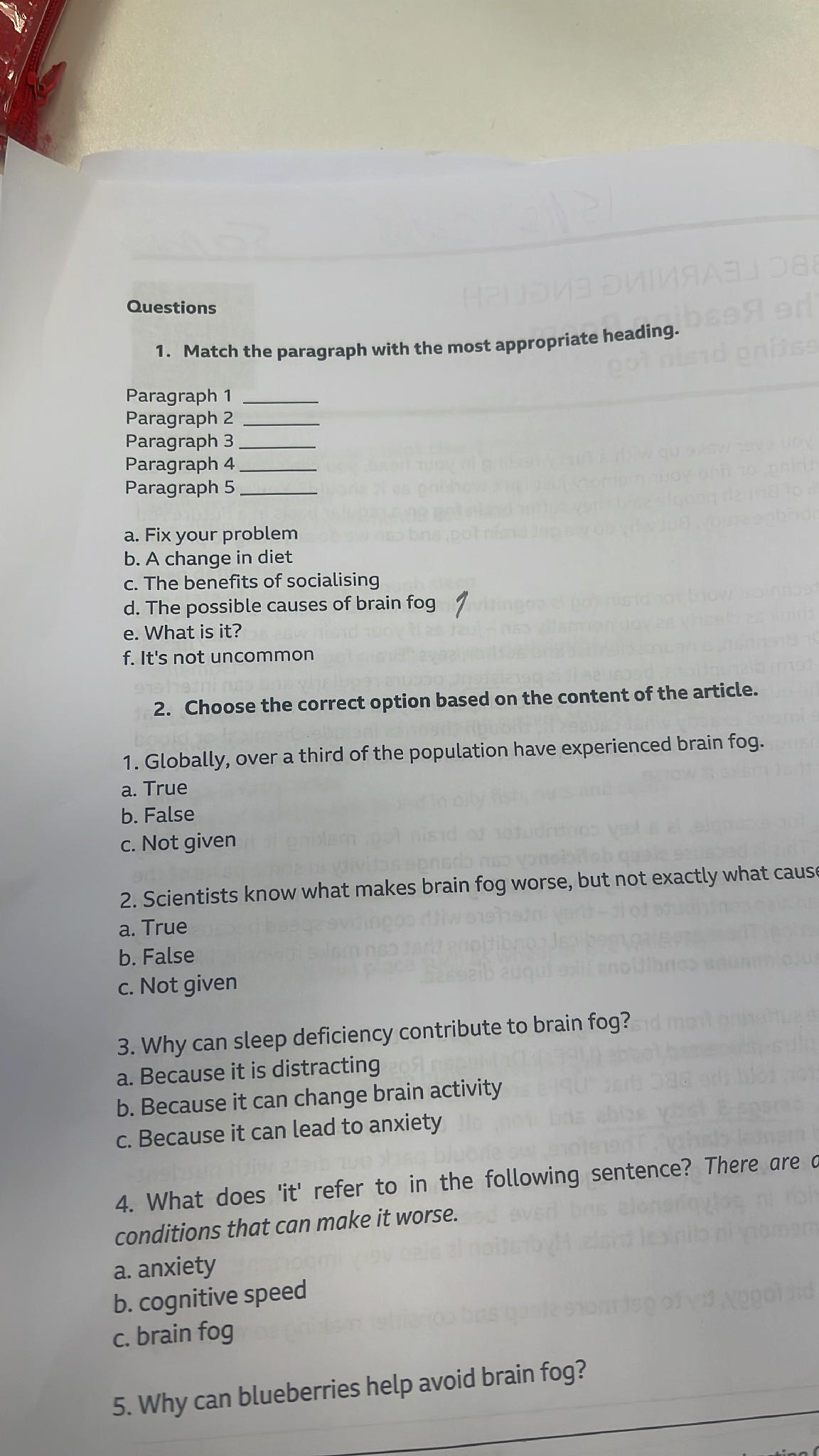 1. Match the paragraph with the most | StudyX