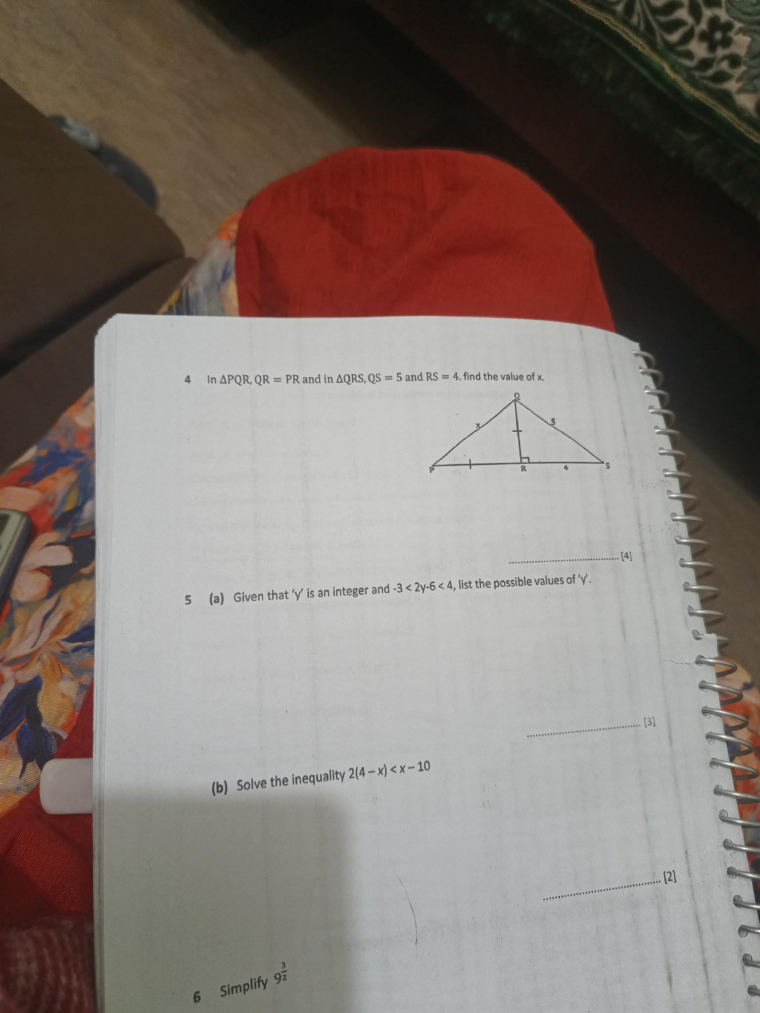 In \( PQR\), QR = PR and in \( QRS\), QS = | StudyX