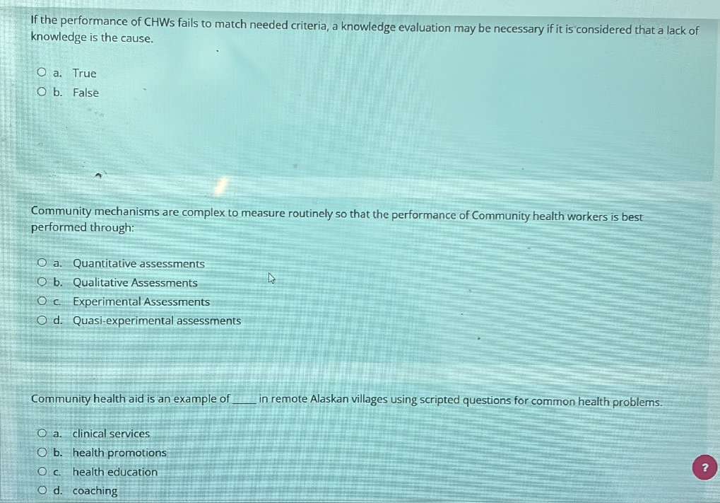 Community health aid is an example of ______ | StudyX