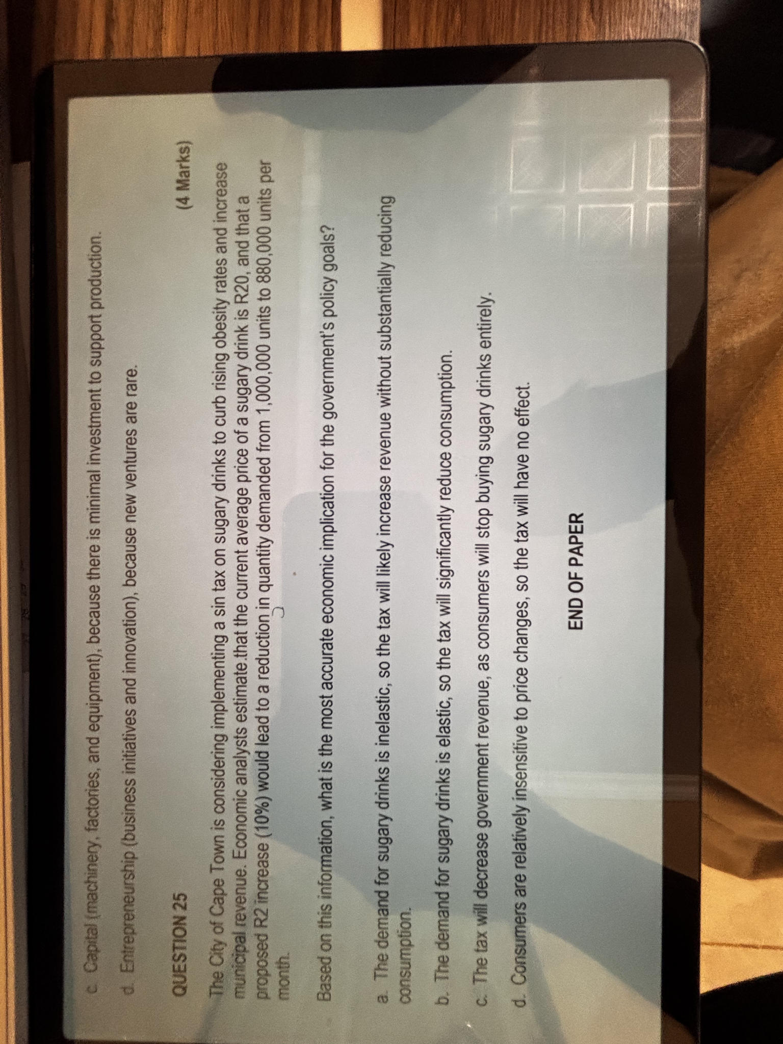 QUESTION 25 (4 Marks) The City of Cape Town | StudyX